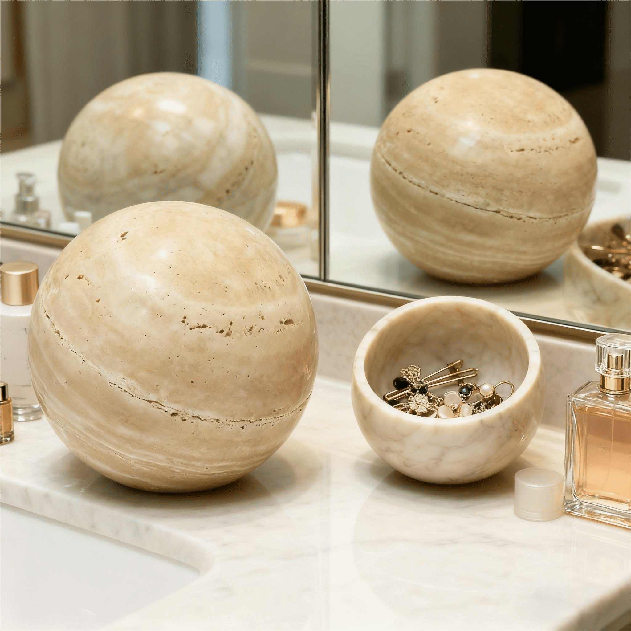 Solid Travertine Natural Marble Decorative Spheres (8/10/12cm Diameter ...