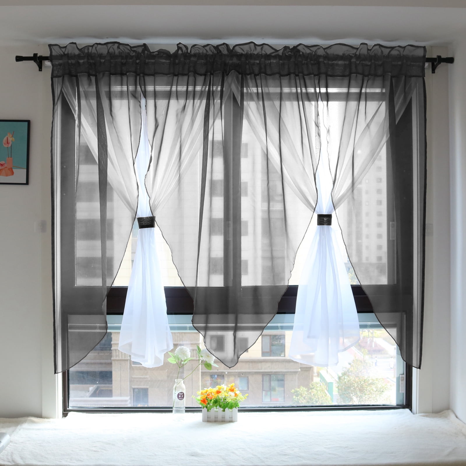 Solid Voile Veil Livingroom Balcony Bedroom Curtain Sheer Short Kitchen ...
