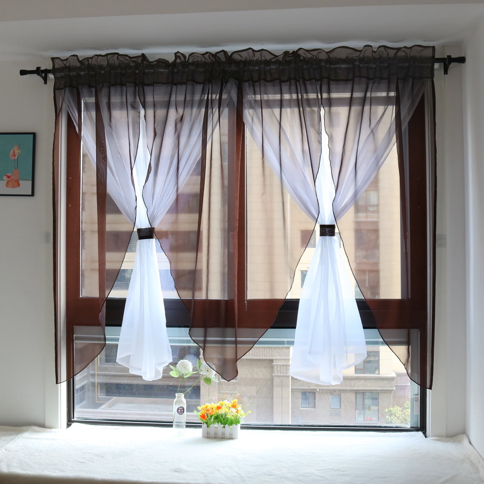 Solid Voile Veil Livingroom Balcony Bedroom Curtain Sheer Short Kitchen ...