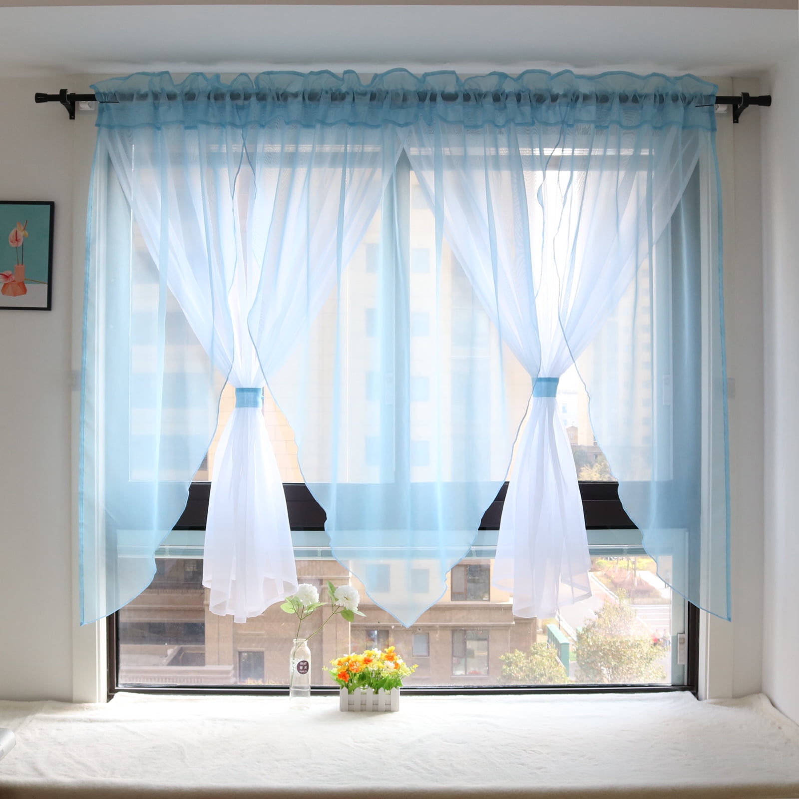 Solid Voile Veil Livingroom Balcony Bedroom Curtain Sheer Short Kitchen ...