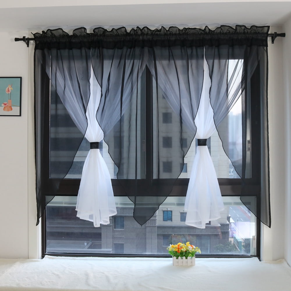 Solid Voile Veil Livingroom Balcony Bedroom Curtain Sheer Short Kitchen ...