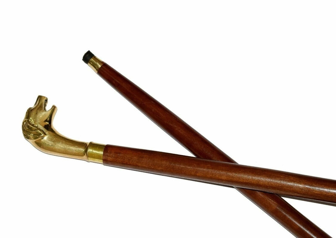 Elegant Walking Cane with Brass Dog Handle Sturdy Wooden Walking Stick ...