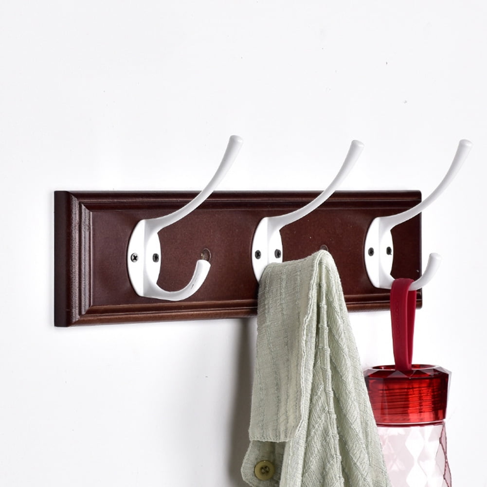 Solid Wall Mount Hat Rack 3 Hook Rail Coat Storage Hanger Towel Clothes ...