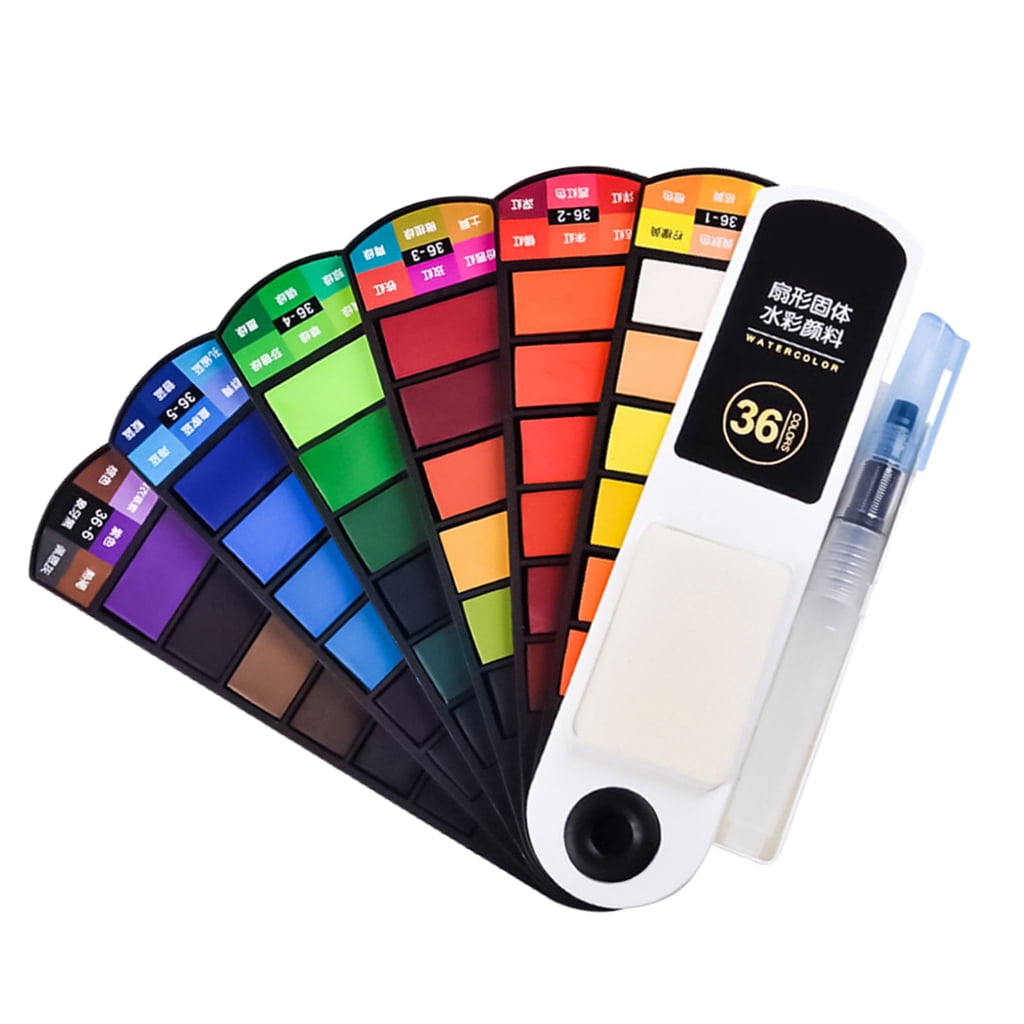 Solid Watercolor Paint Set with Water Brush Pen Sponge 24/36 Color ...