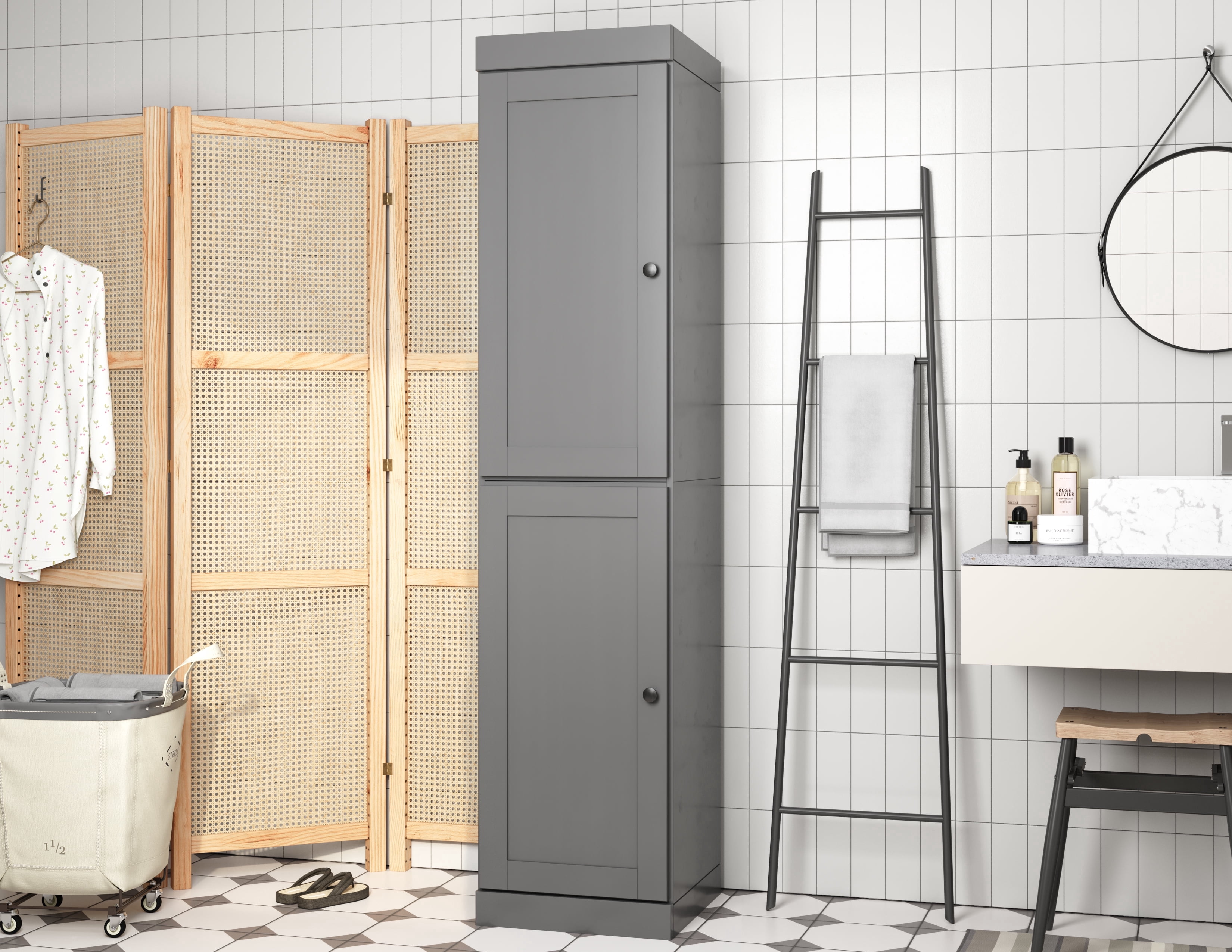 Solid Wood 16.5" Wide Bathroom Storage Cabinet with Shaker Doors ...