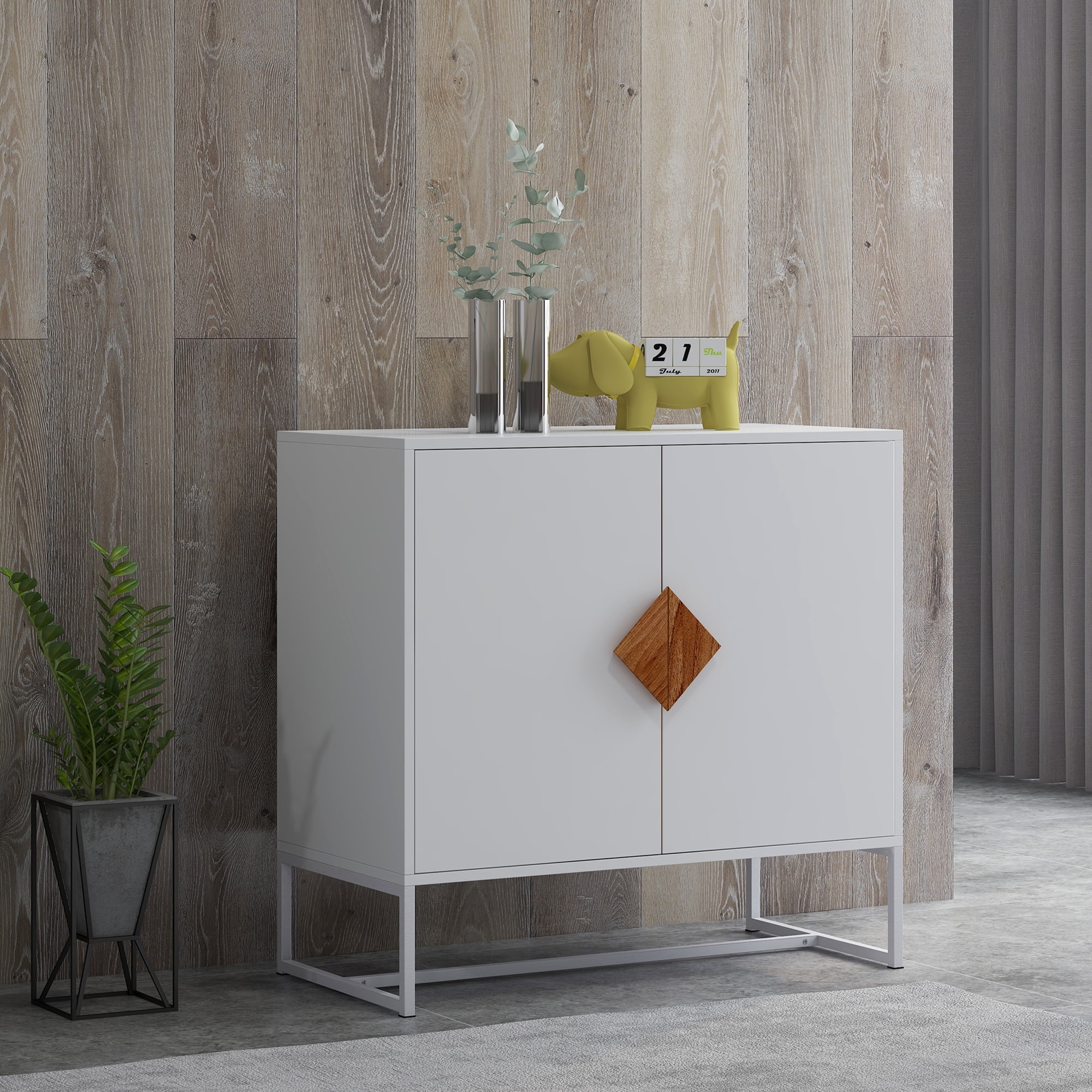 Solid Wood 2-Door Sideboard with Square-Shaped Handles, 80 lbs Capacity ...