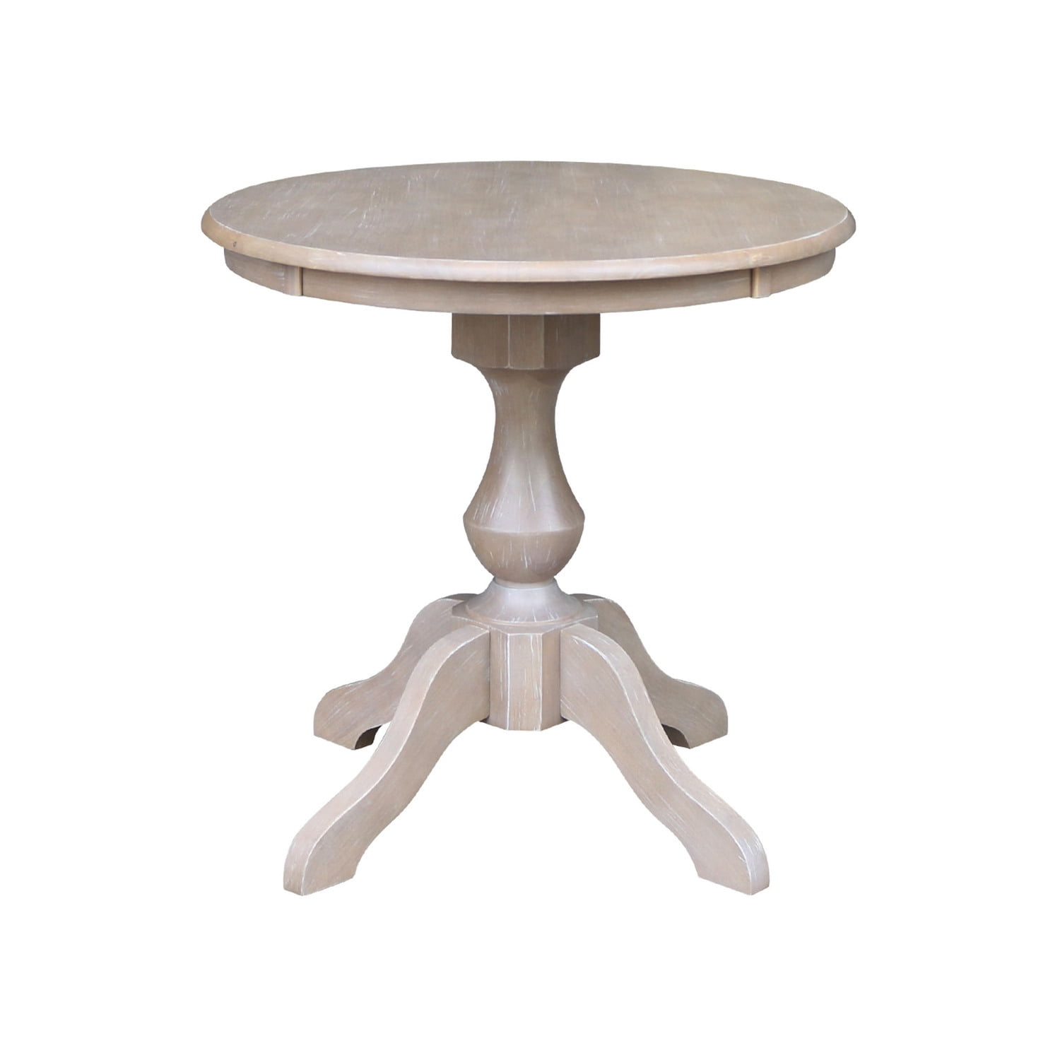 Solid Wood 30" x 30" Round Pedestal Dining Table in Washed Gray Taupe ...