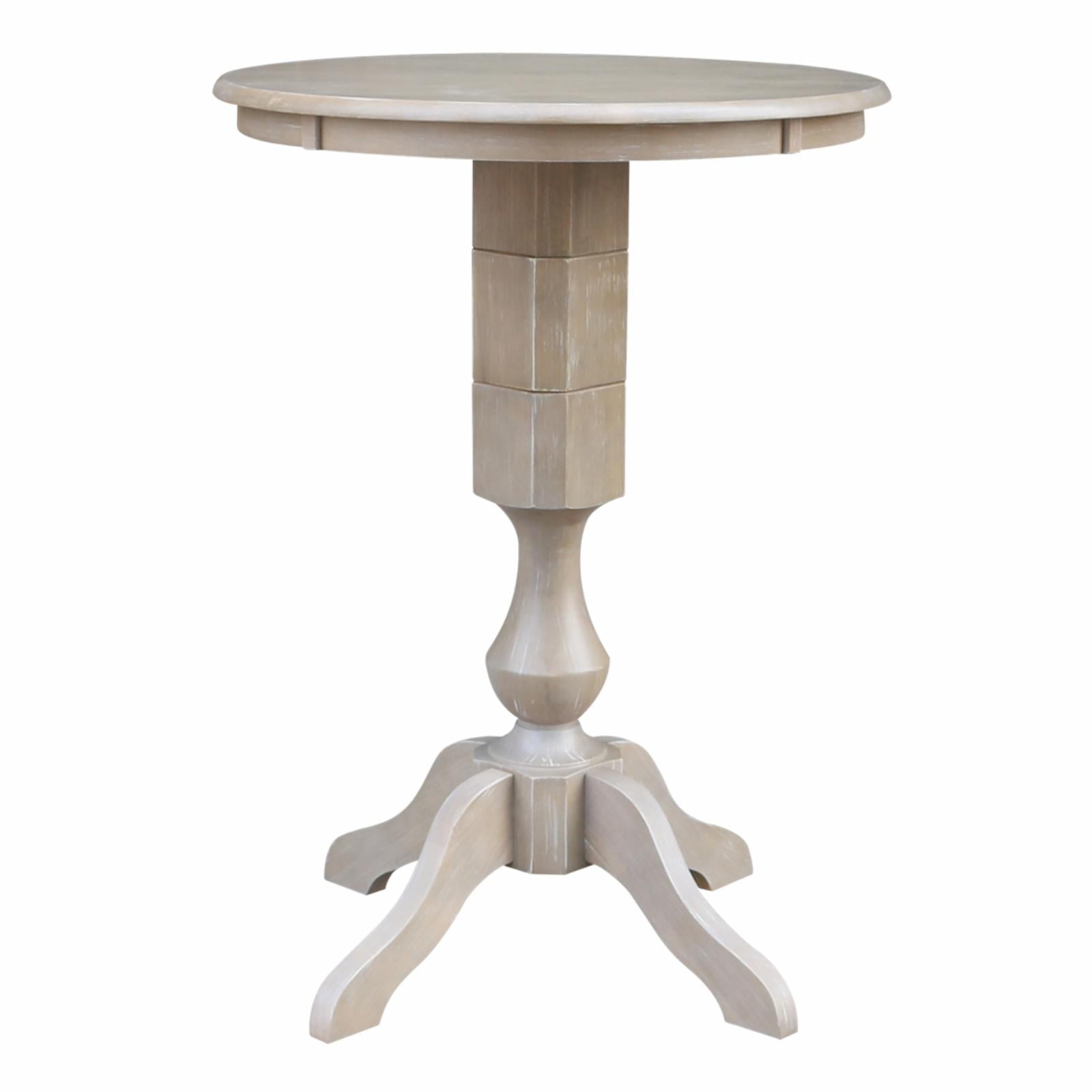 Solid Wood 30" x 30" Round Pedestal Dining Table in Washed Gray Taupe ...