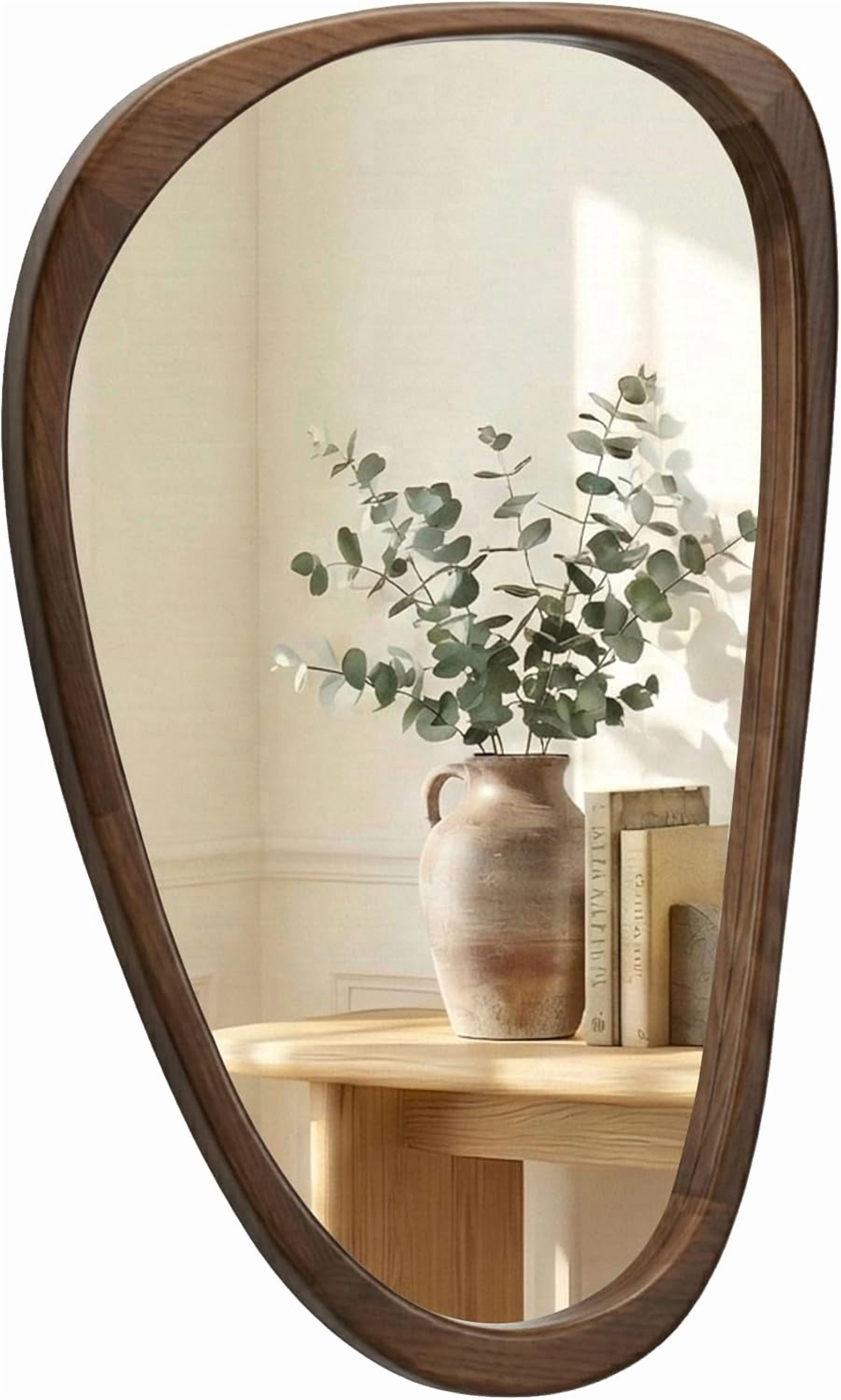 Solid Wood 30"x20" Irregular Asymmetrical Wall Mirror, Japandi Boho Mid ...