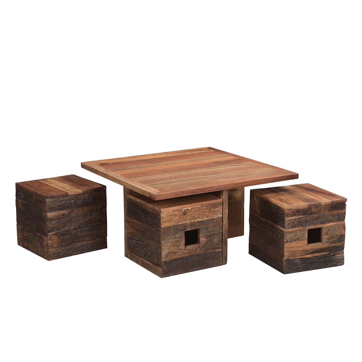 Solid Wood 36" Square Coffee Table With Pull Out Seating Stools ...
