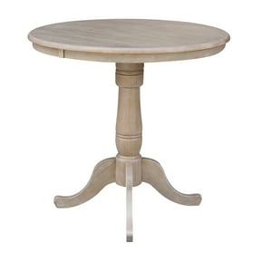 Round Top 36" x 36" Solid Wood Pedestal Dining Table in Washed Gray ...