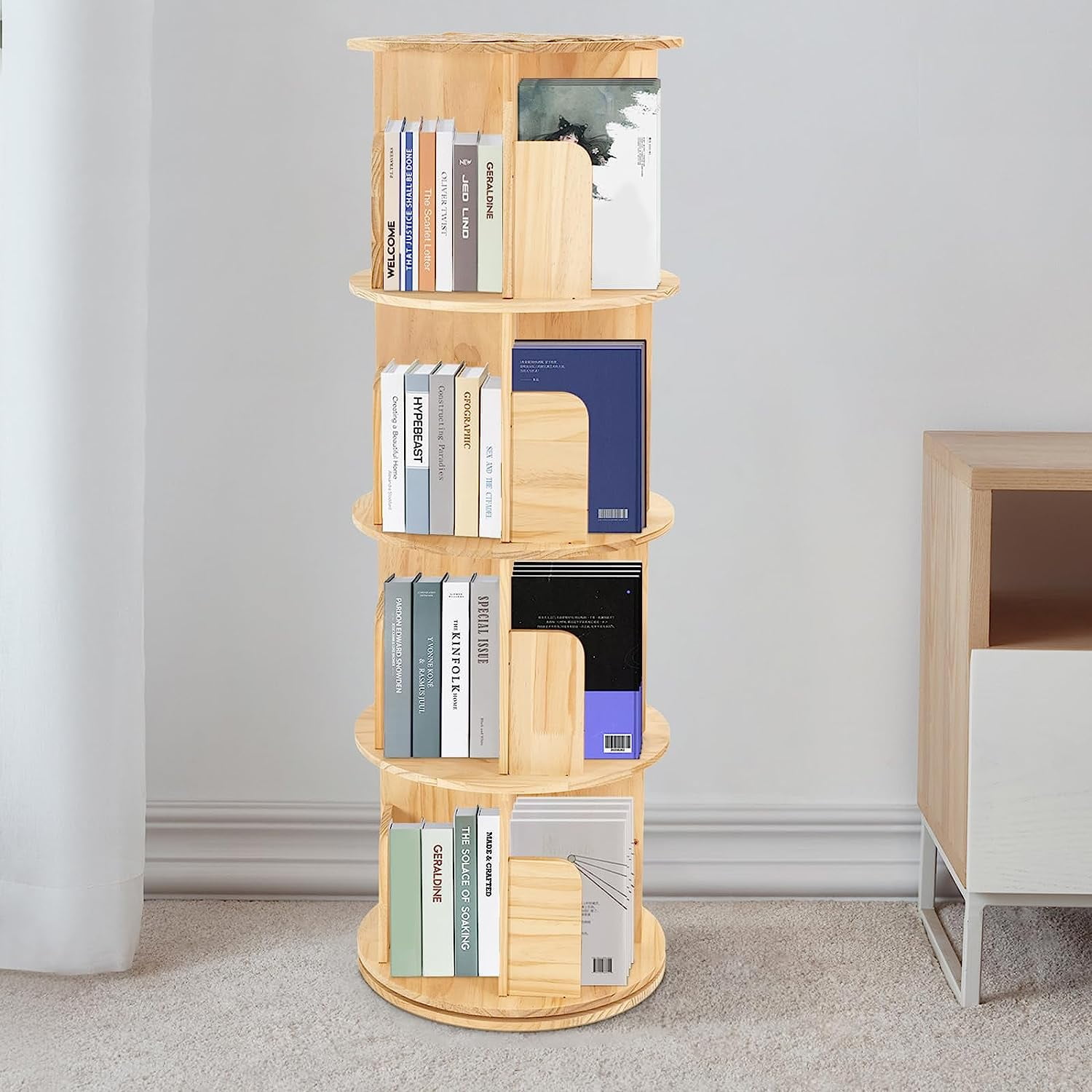 Solid Wood 360-Degree Rotating Bookshelf Floor Simple Home Children's ...