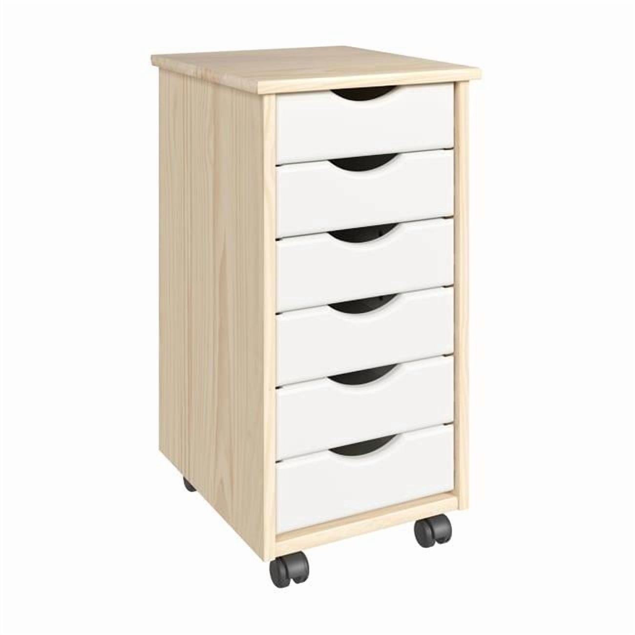 Solid Wood 6 Drawer Narrow Roll Cart, Natural & White - Walmart.com