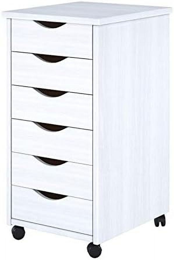 Solid Wood 6 Drawer Roll Cart - White Traditional Rolling - Walmart.com