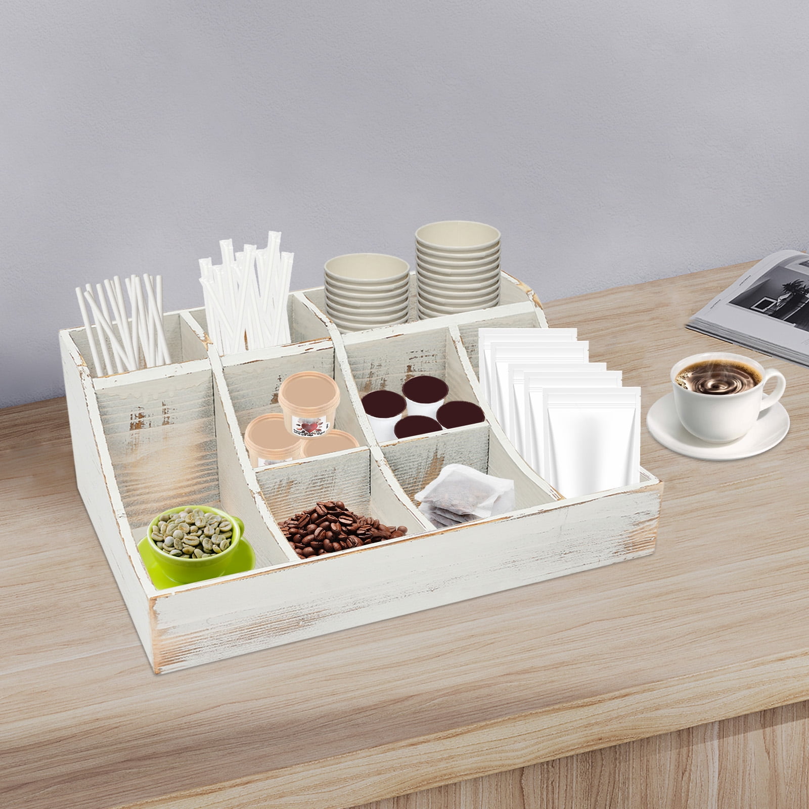 Solid Wood 9-Compartment Organizer Vintage White for Stationery ...