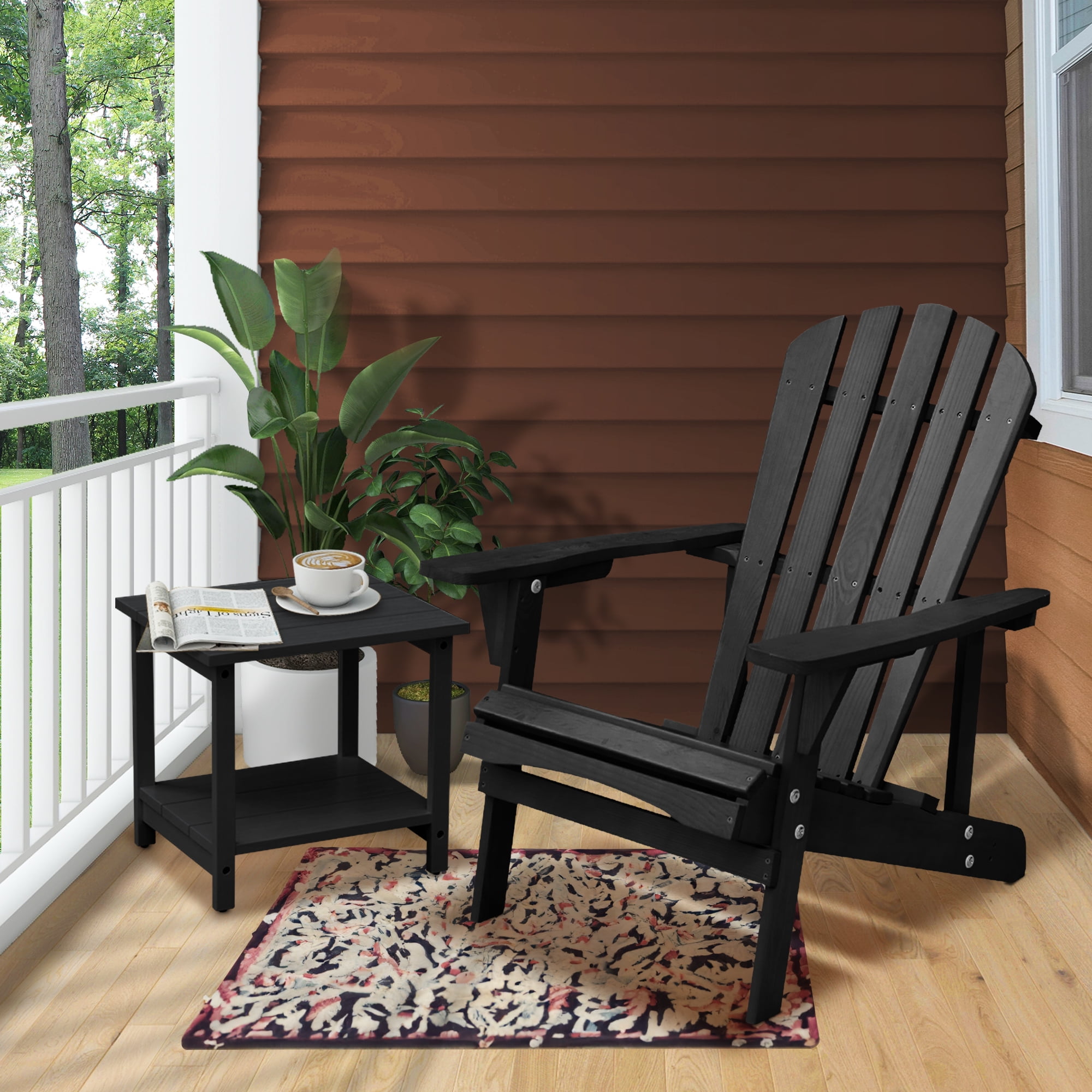 Outdoor Solid Wood Adirondack Patio Garden Chair - Black - Walmart.com