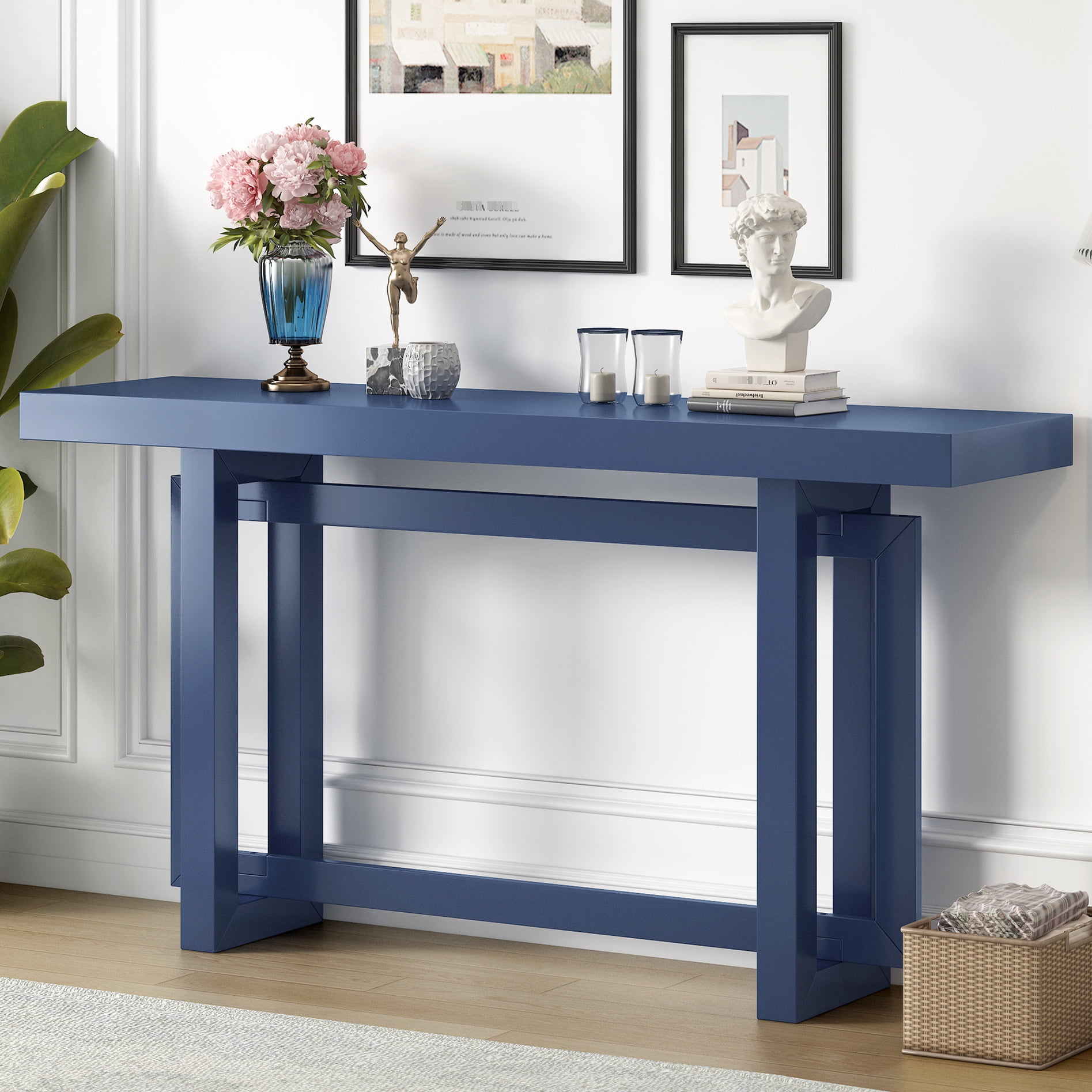 Solid Wood And Console In Navy Blue - Modern For Living Room Entryway ...
