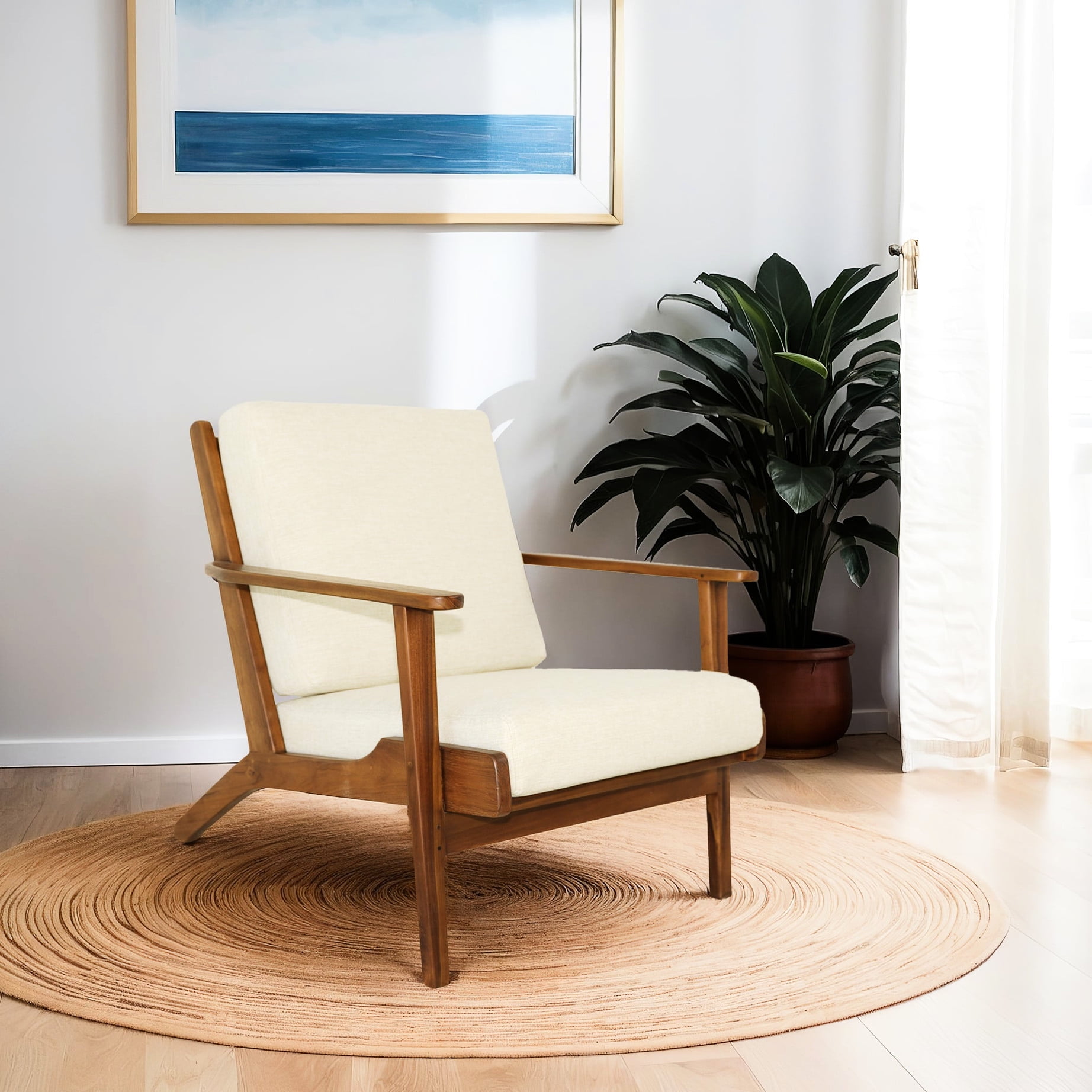 Solid Wood And Linen Chair In Cream - Providing A Comfortable Sit From ...