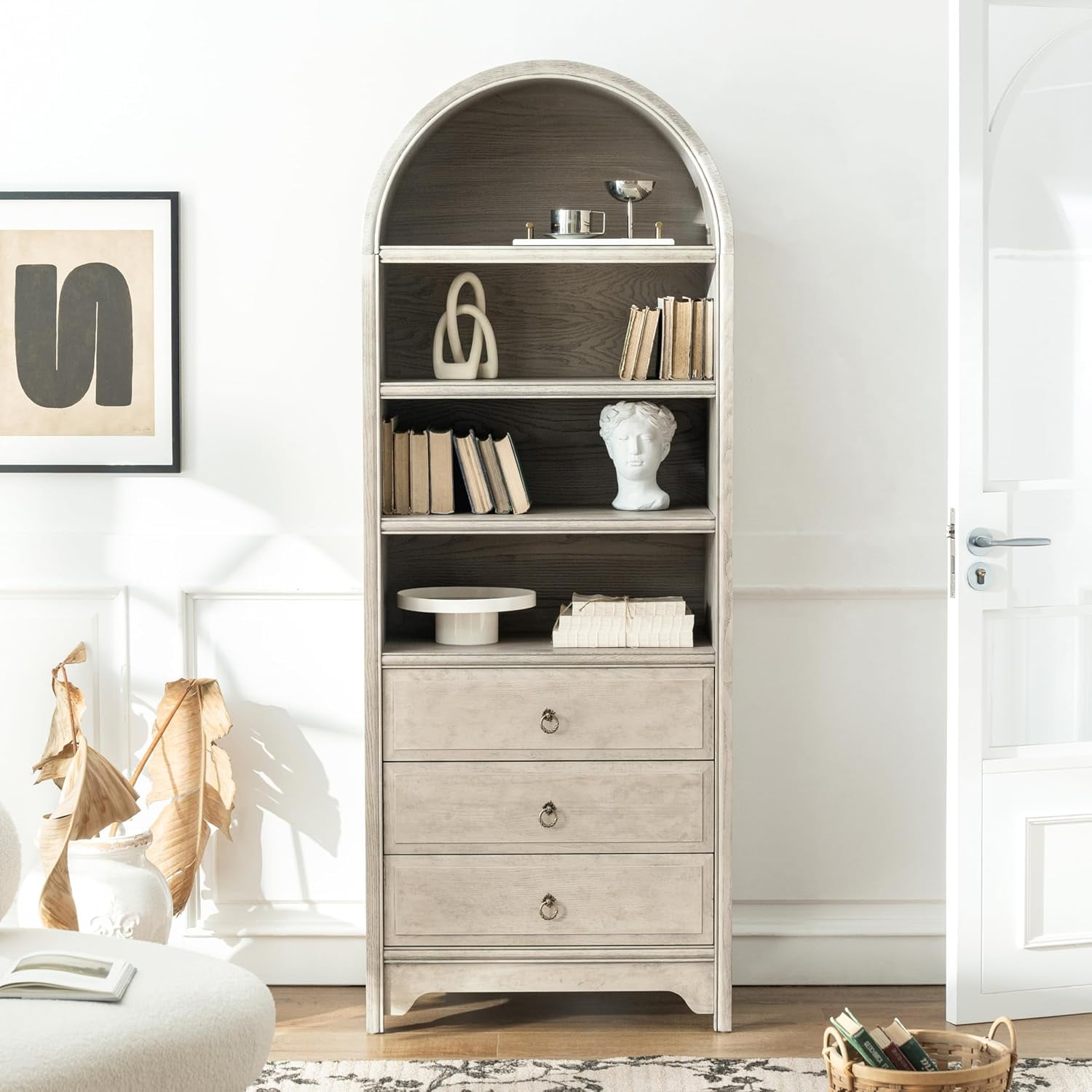 Solid Wood Arched Bookcase- Natural Wood Veneers& Water Based Paint ...