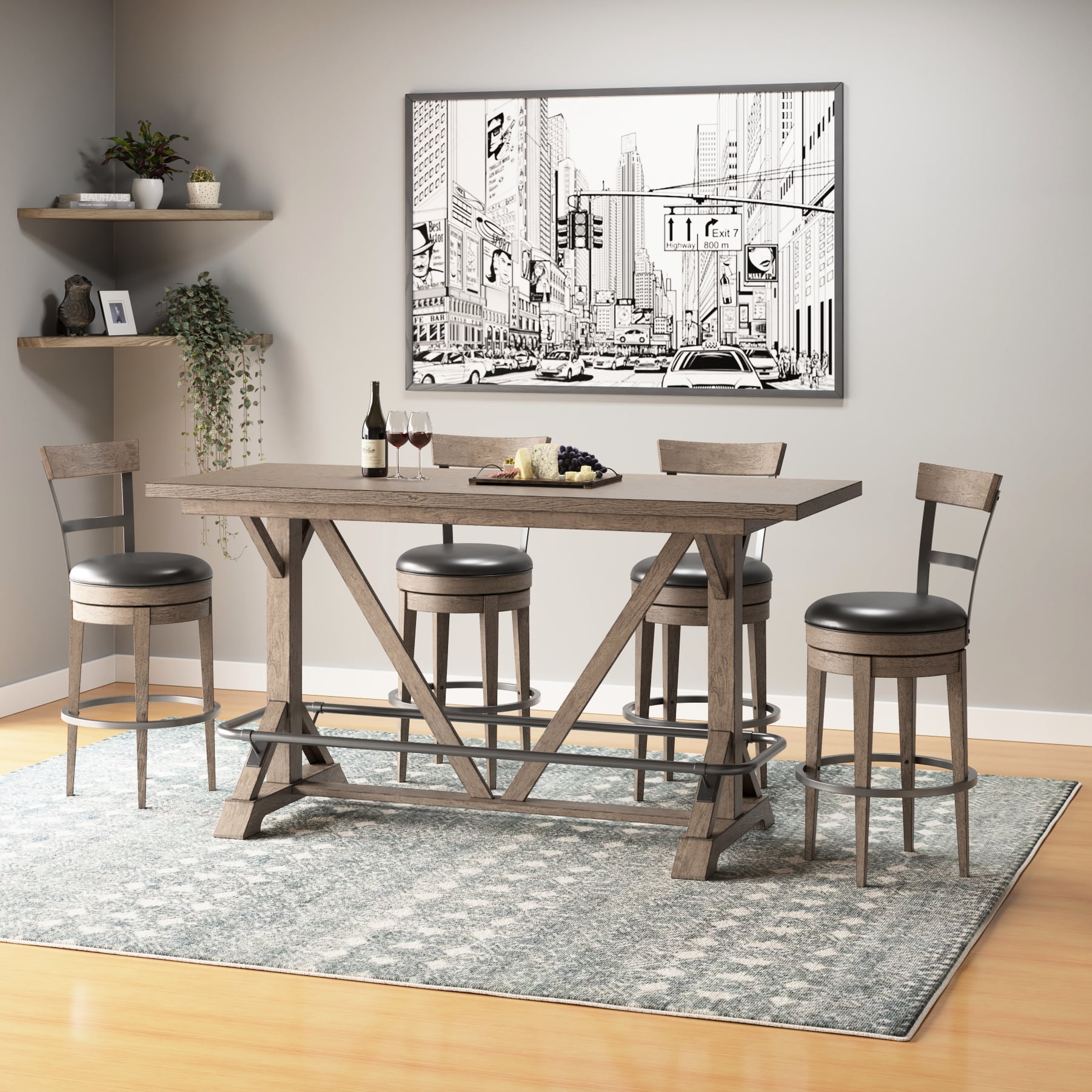 Solid Wood Bar Height Desk In Brown - Inspiring Work Area, 78" X 32" 42 ...