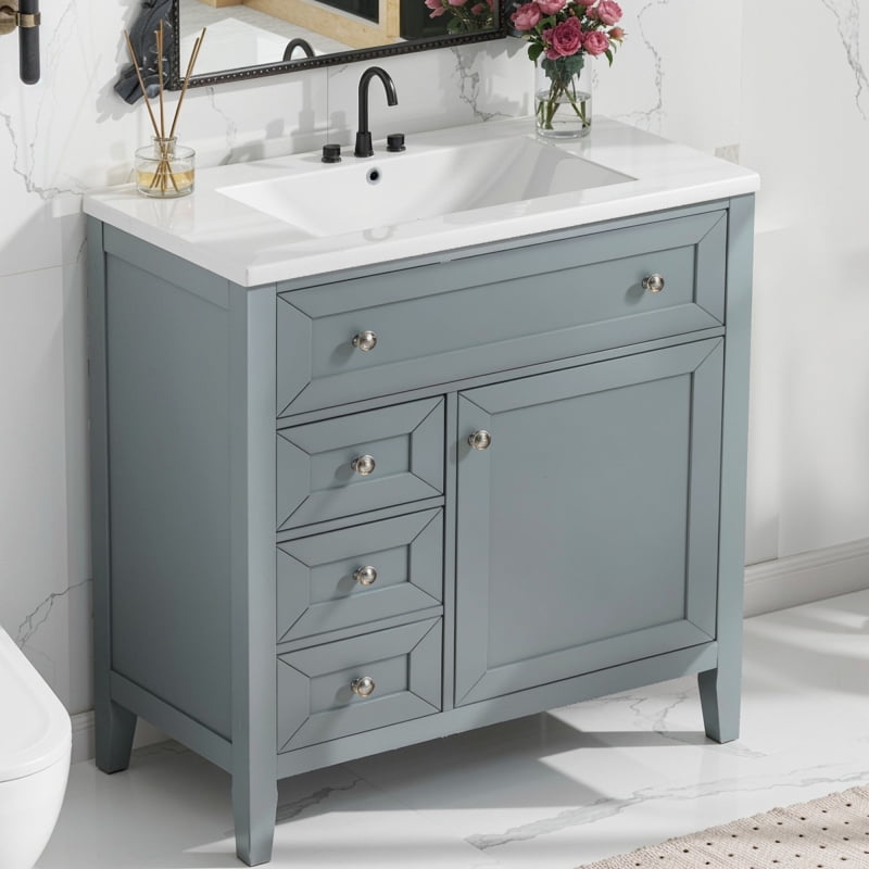 Solid Wood Bathroom Vanity with Ceramic Undermount Sink - 12" Soft ...