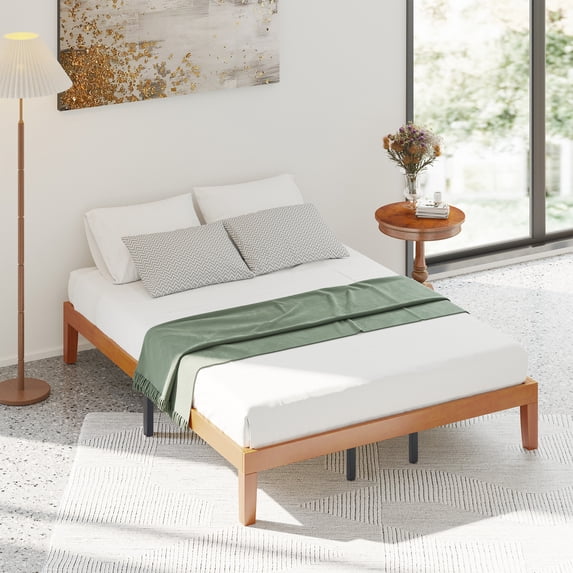 Solid Wood Bed Frame, Natural Pine King Bed Frame with Non-Slip Wood ...