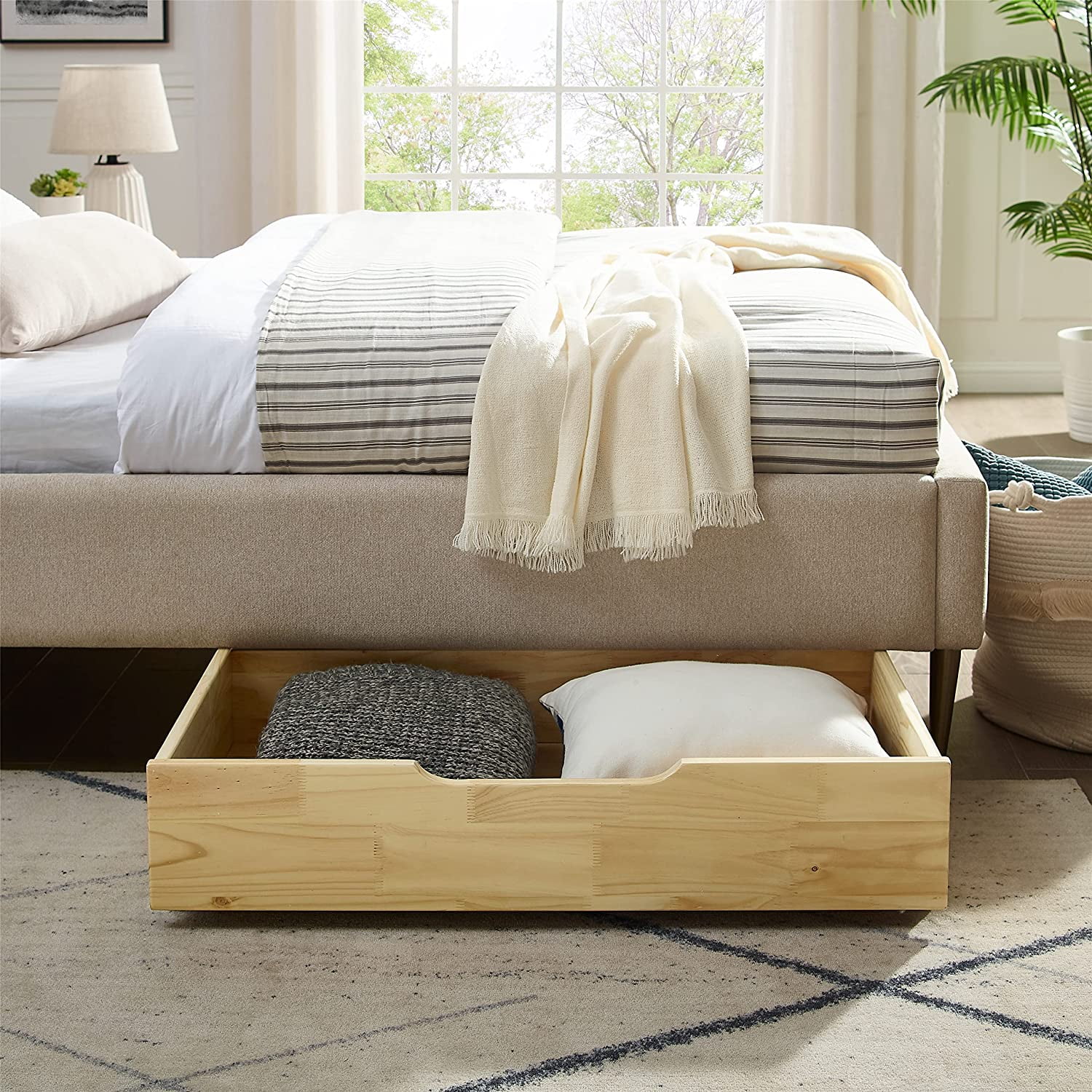 Solid Wood Under Bed Storage Drawer with 4-Wheels for Bedroom,Wooden ...
