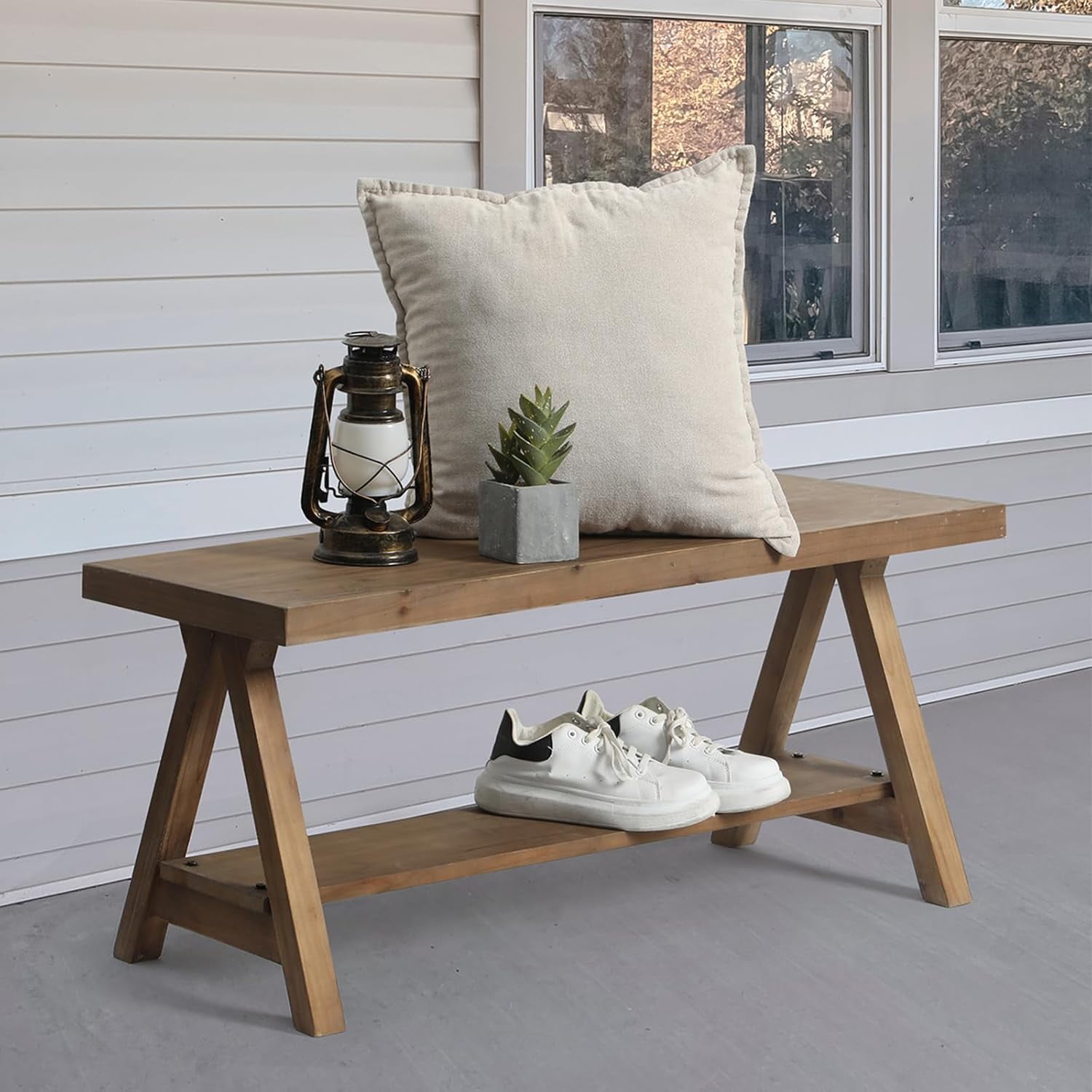 Solid Wood Bench, 43" Farmhouse Entryway Bench for Living Dining Room ...