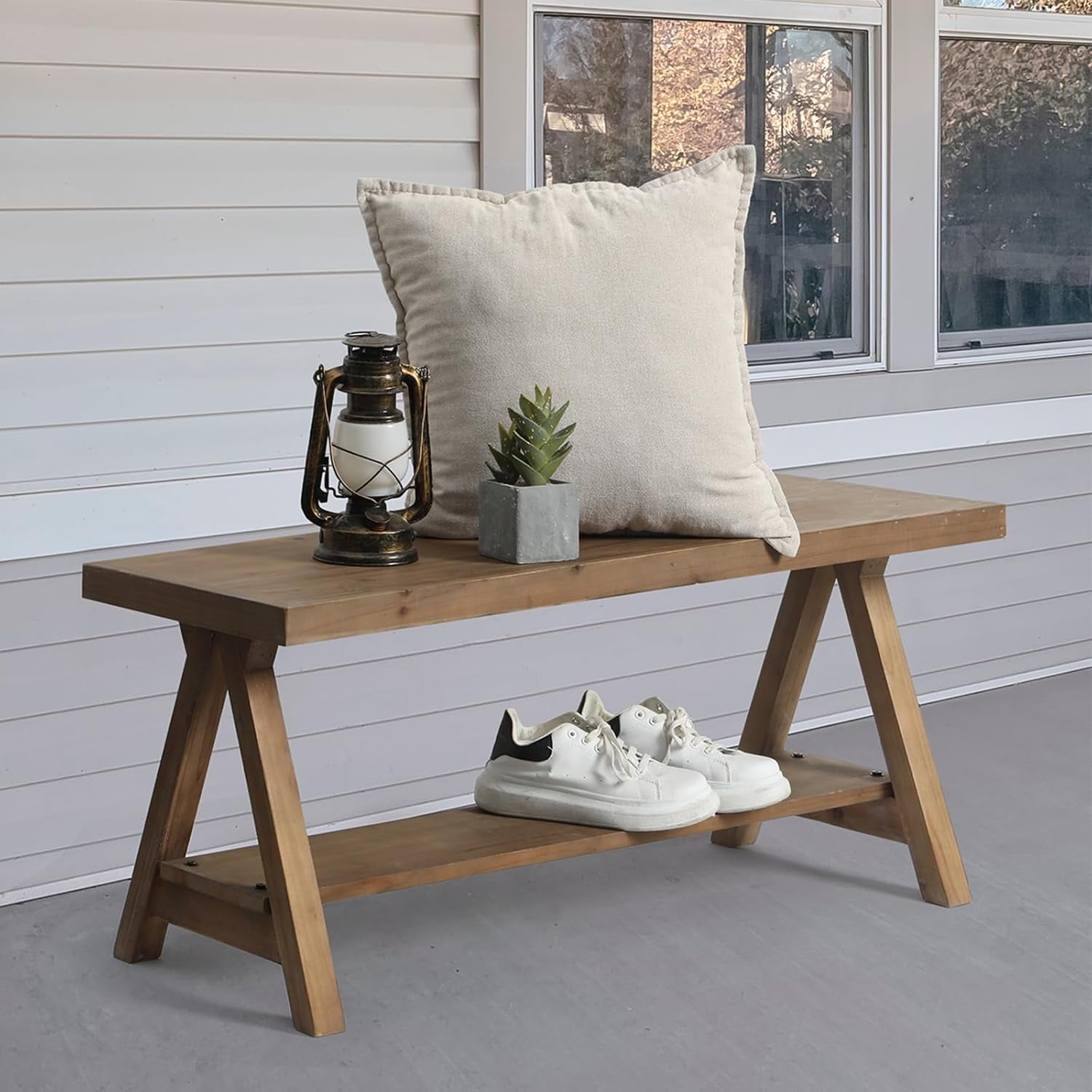 Solid Wood Bench, 43" Farmhouse Entryway Bench for Living Dining Room ...