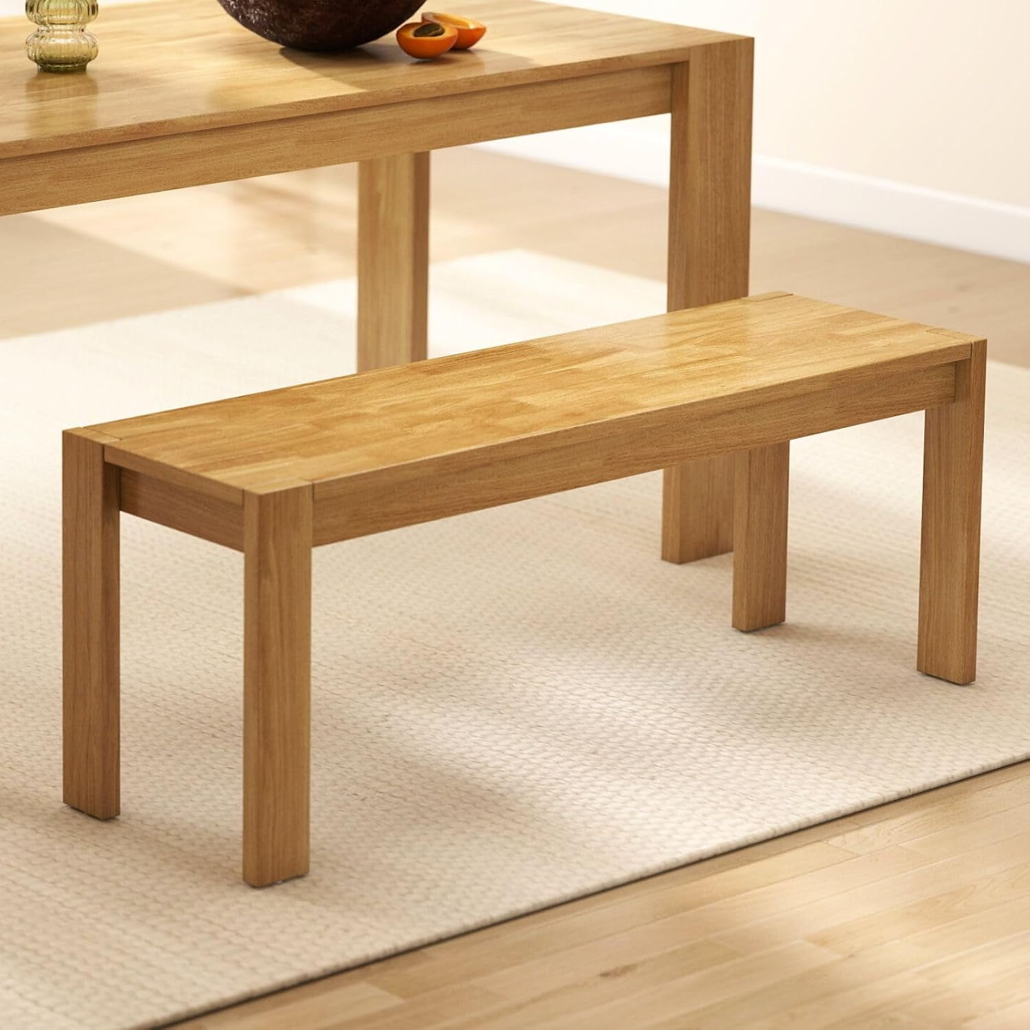 Solid Wood Bench 47" Farmhouse Dining Bench Natural Narrow Entryway ...