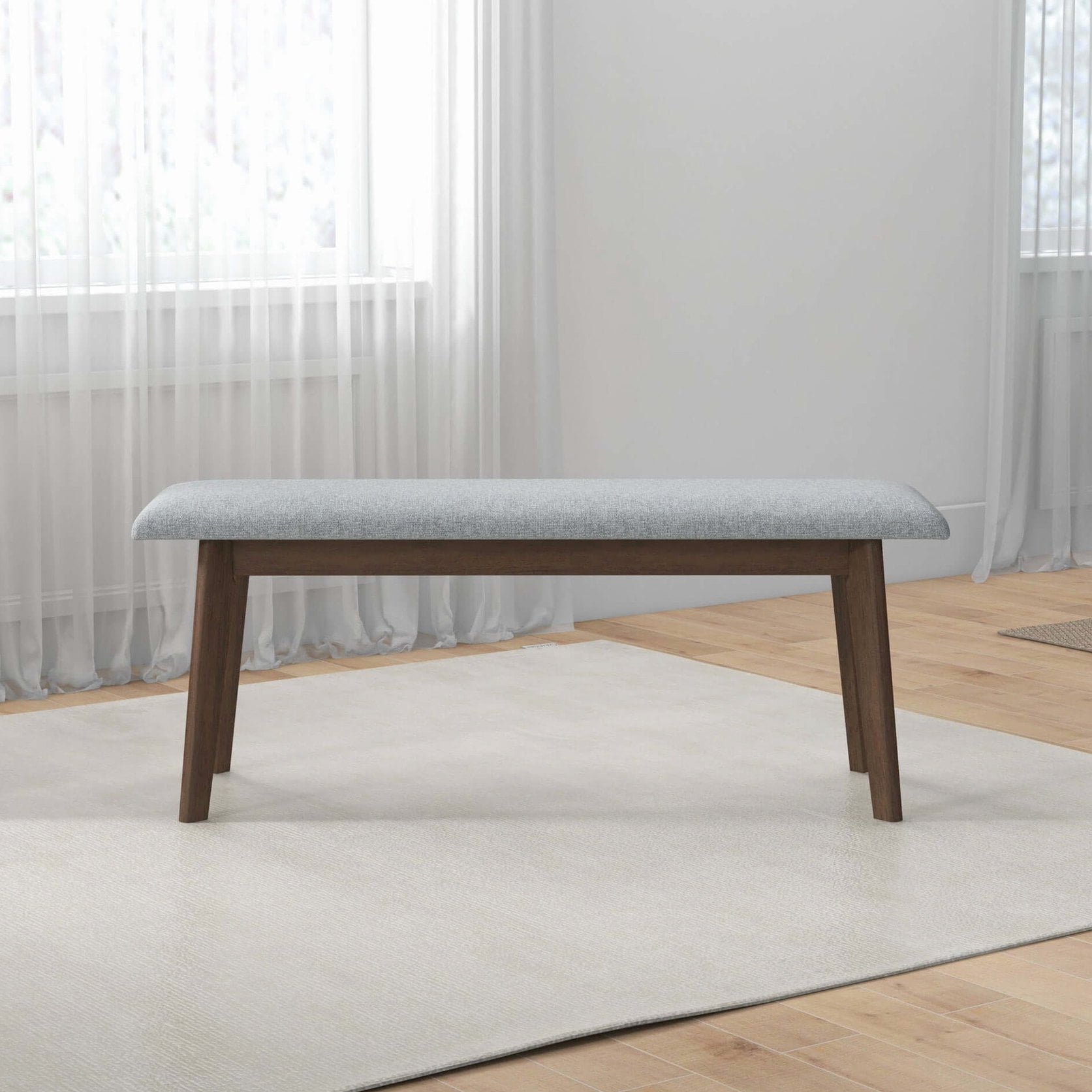 Solid Wood Bench with Grey Upholstery / Matches Existing Color Palettes ...