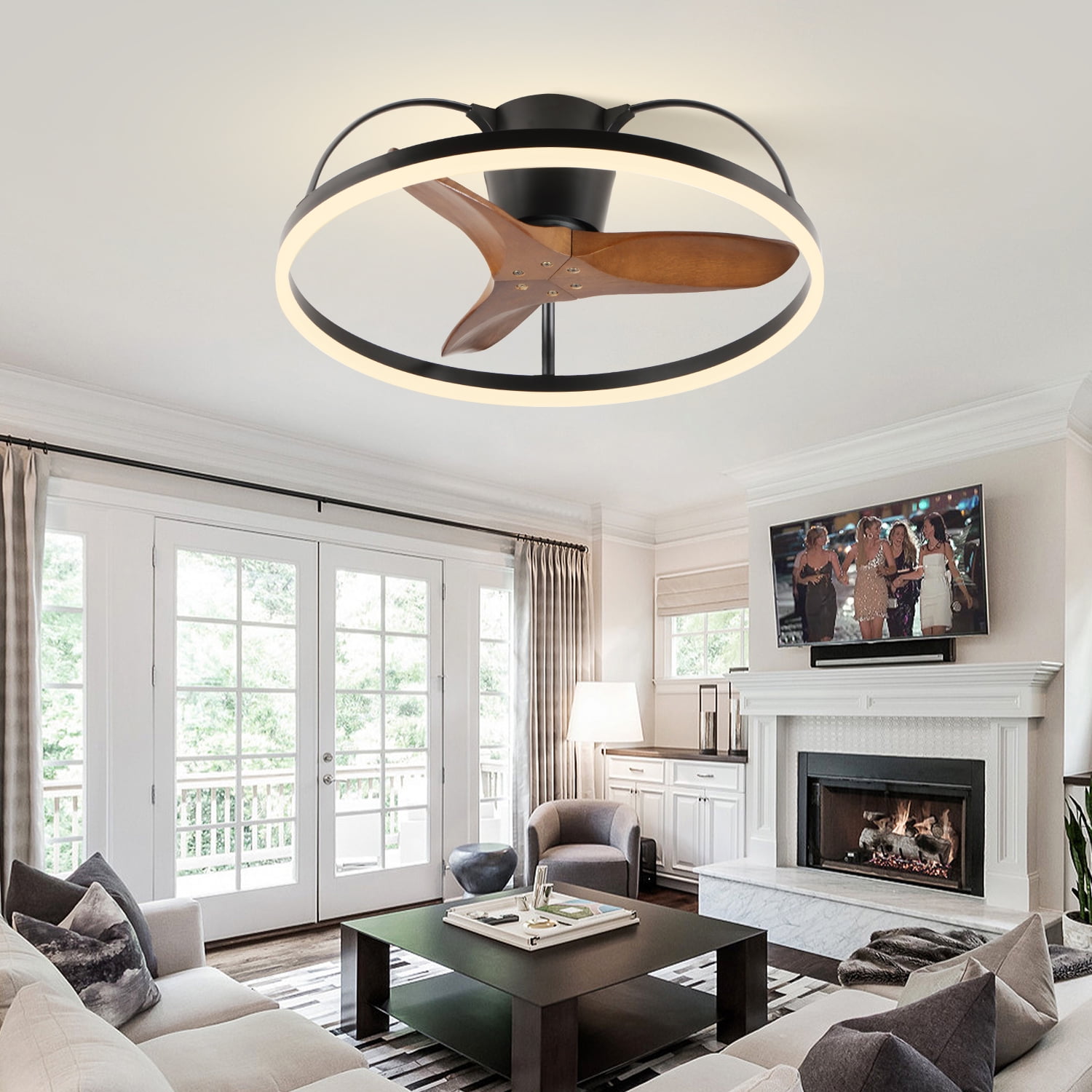 Solid Wood Blade Ceiling Fan with Light and Remote – 24in Low-Profile ...
