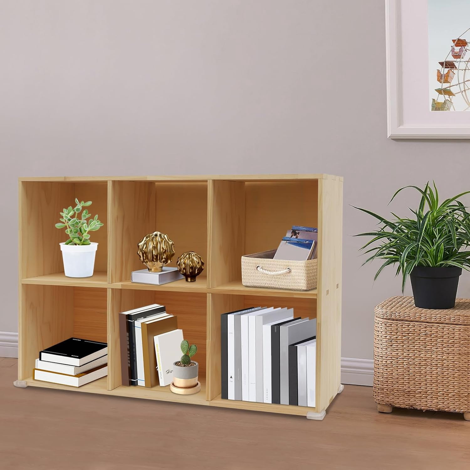 Solid Wood Bookcase 6-Cube Shelf, Convertible Vertical/Horizontal ...