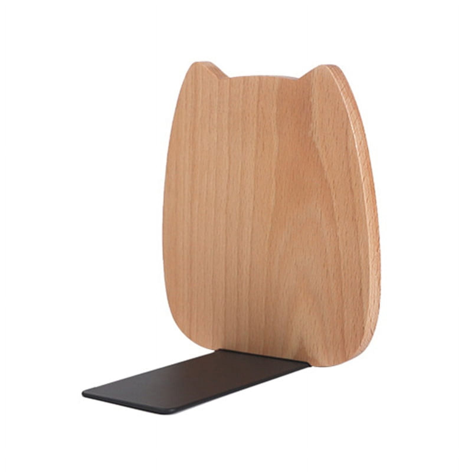 Solid Wood Bookend with Metal Base Magazine Book Display Holder for Cat ...