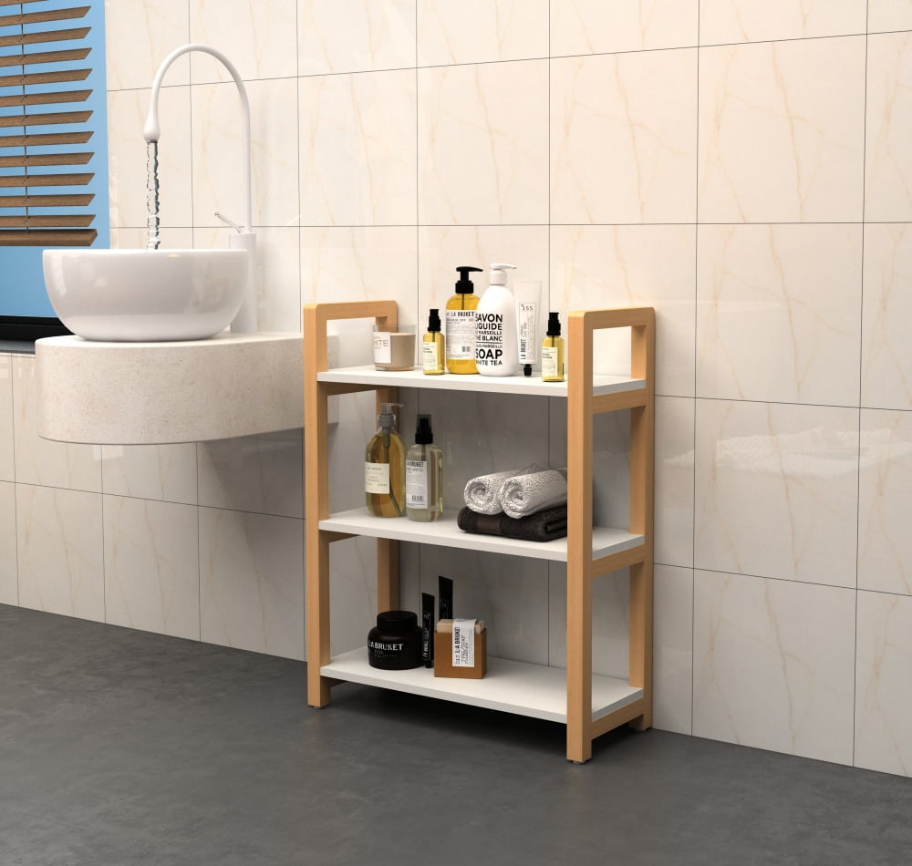 Solid Wood Bookshelf, 3-Tiers Storage Bookcase, Storage Shelves ...