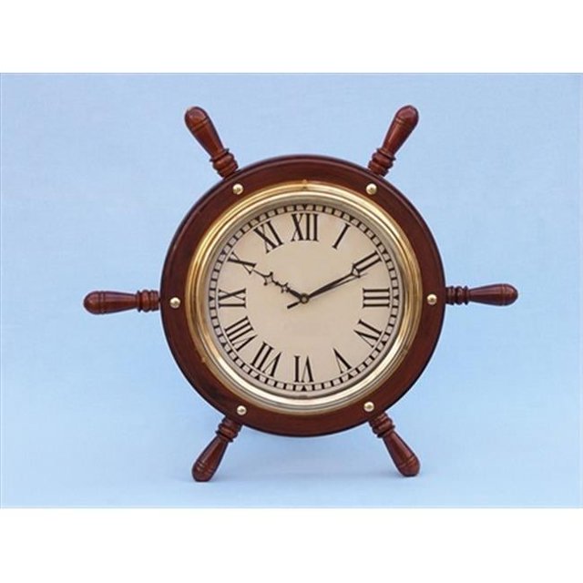 Solid Wood & Brass Ship Wheel Clock 15 in. Decorative Accent - Walmart.com