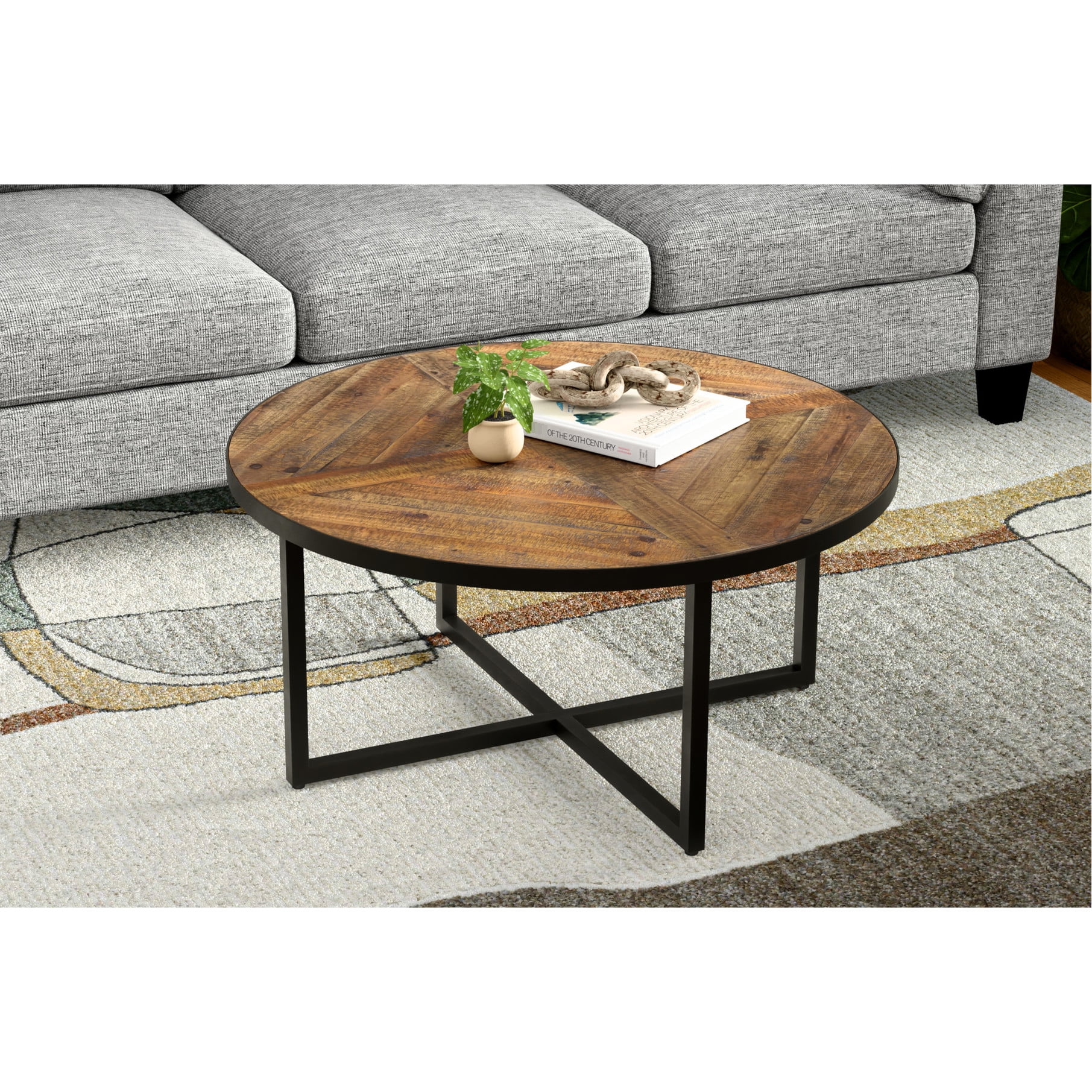 Solid Wood Brown Round | Minutes - Assembly Coffee Table for Home, Adds ...