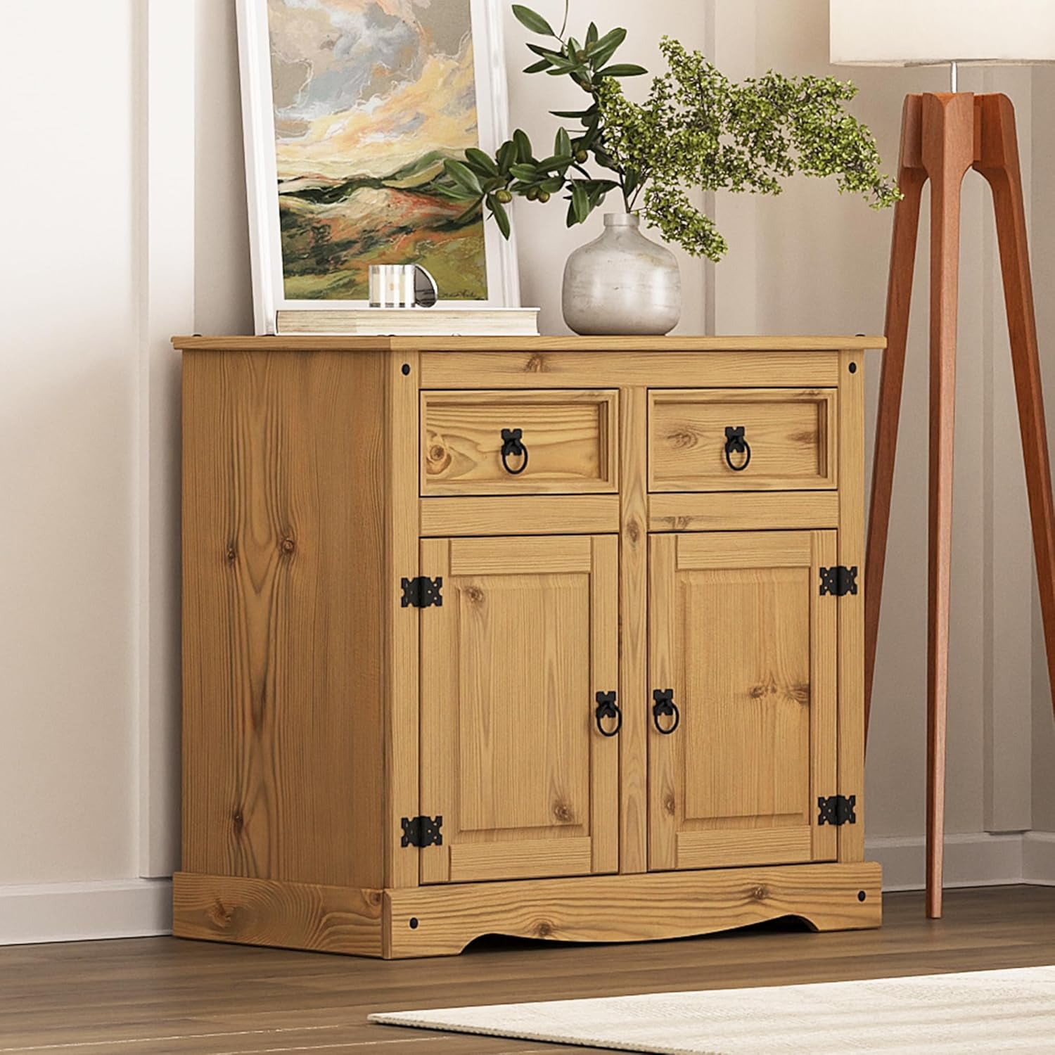 Solid Wood Buffet Sideboard 35.8" W, 16.9" D, 31.6" H - 2 Doors & 2 ...