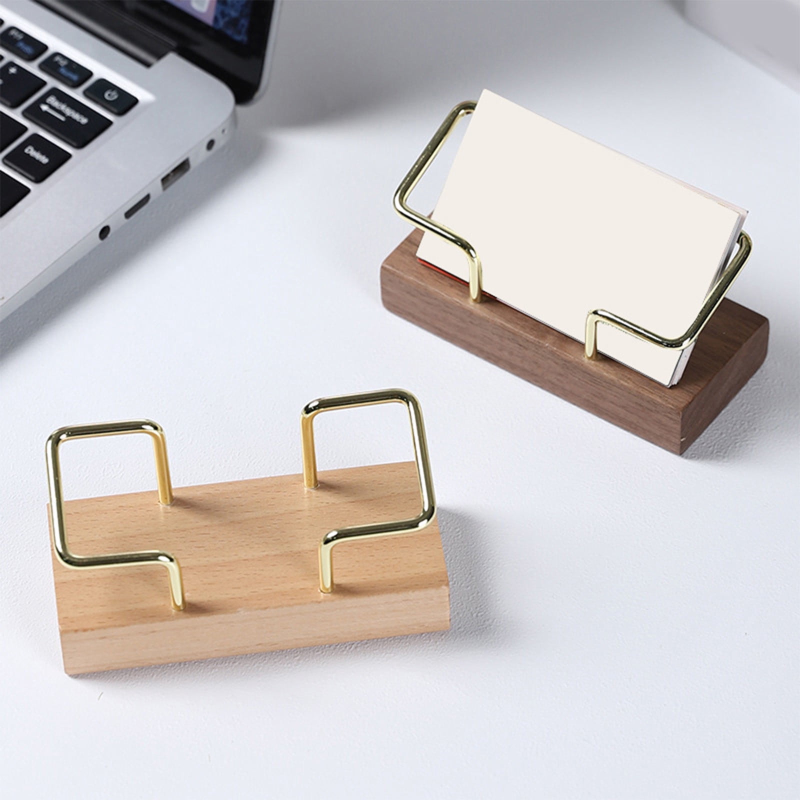 Solid Wood Business Card Holder | Wood Metal Desktop Organizer for ...
