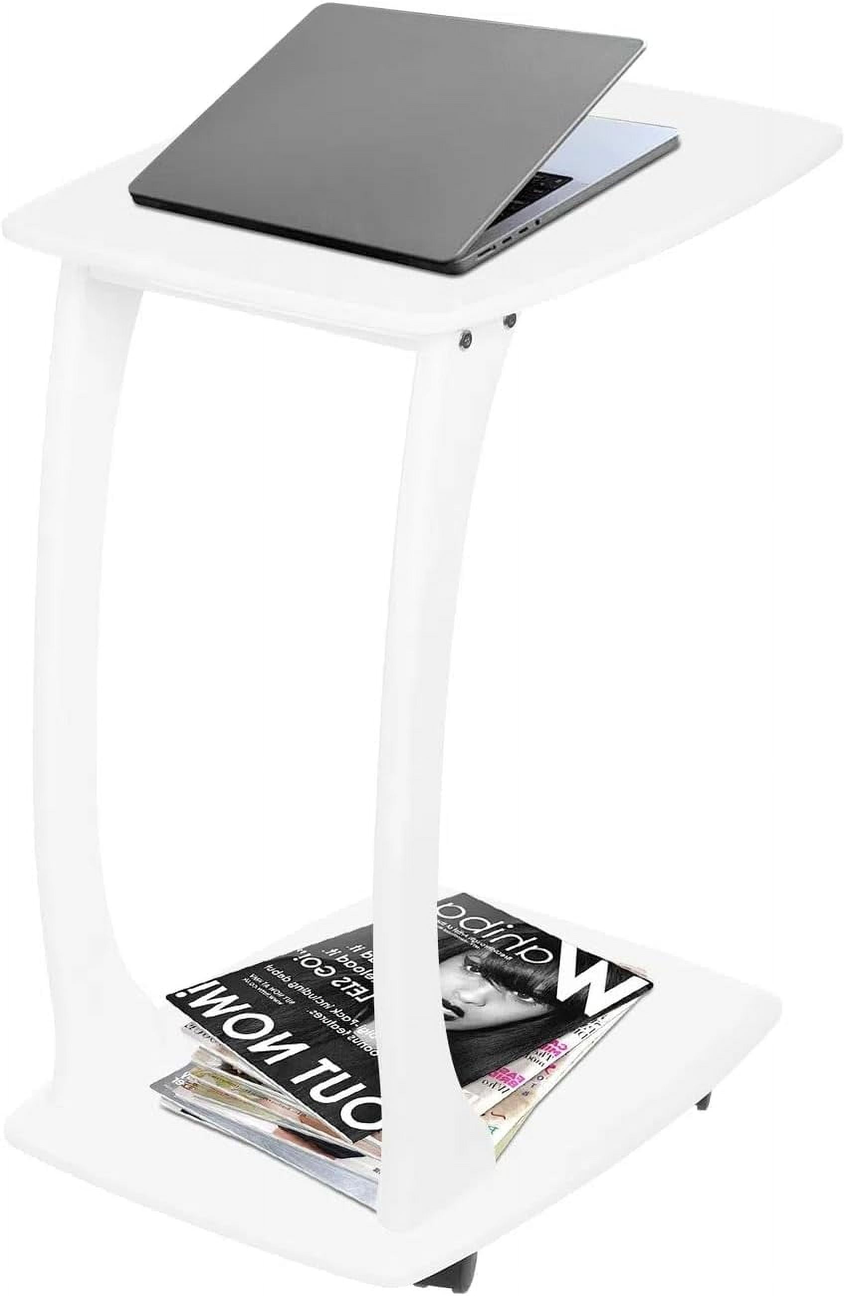 Solid Wood C Shaped End Table with Rolling Wheels Couch Tables That ...