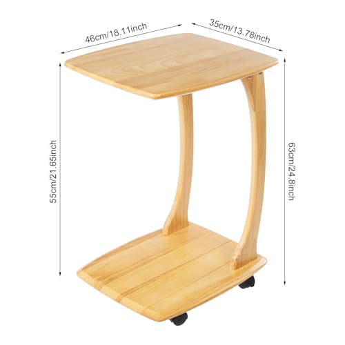 Solid Wood C Shaped End Table with Rolling Wheels Couch Tables That ...
