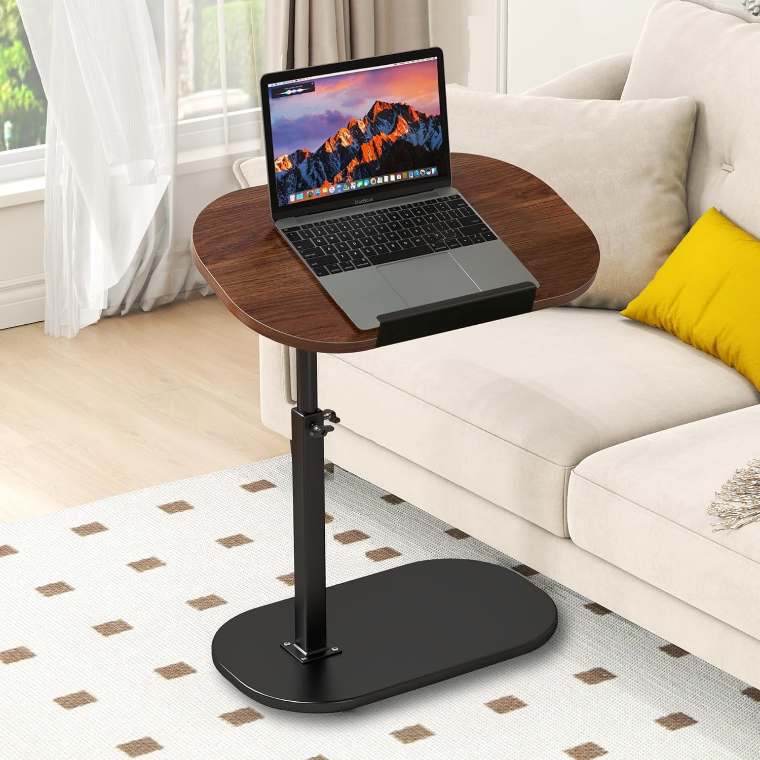 Solid Wood C Shaped Side Table Adjustable Height, Metal Base C Shaped End Table for Sofa/Bed ...