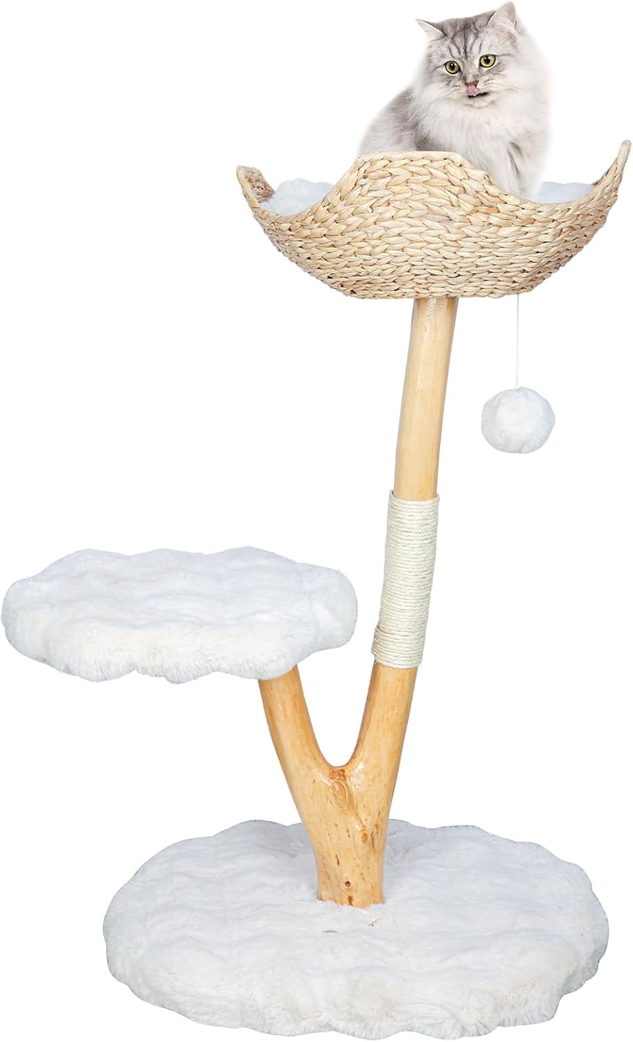 Solid Wood Cat Tower, Authentic Branch Cat Tree with Scratching Post ...