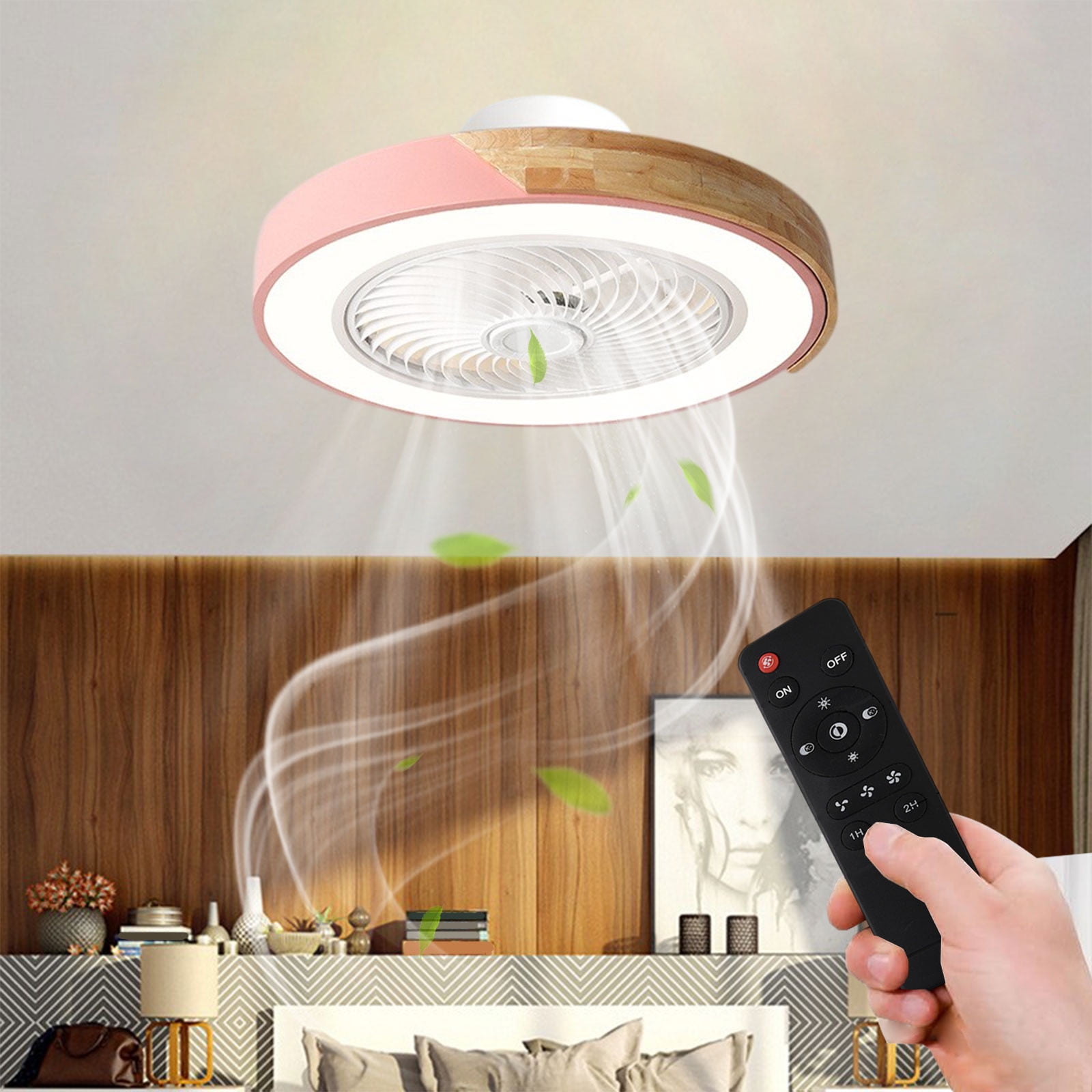 Solid Wood Ceiling Chandelier Fan Light Wind Speed Intelligent Remote ...