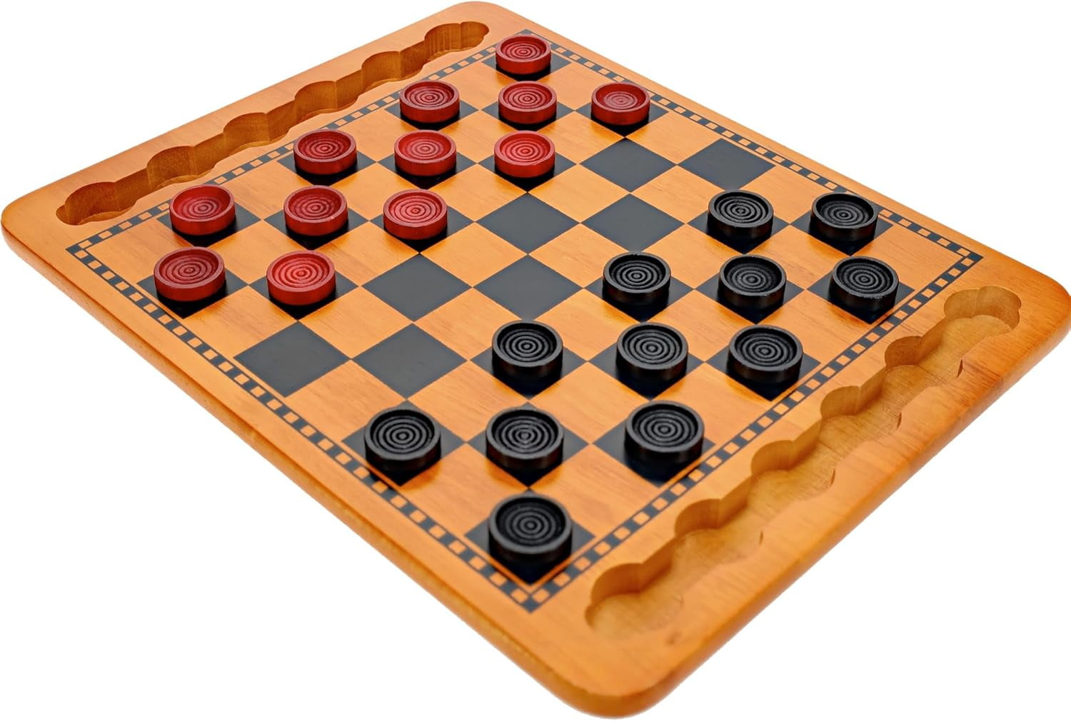 Solid Wood Checkers Board Game – Vintage Checkers Set with Inset ...