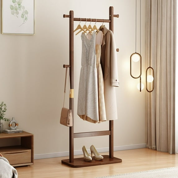 Solid Wood Clothes Rack with 5 Round Hook and Base, Freestanding Coat ...