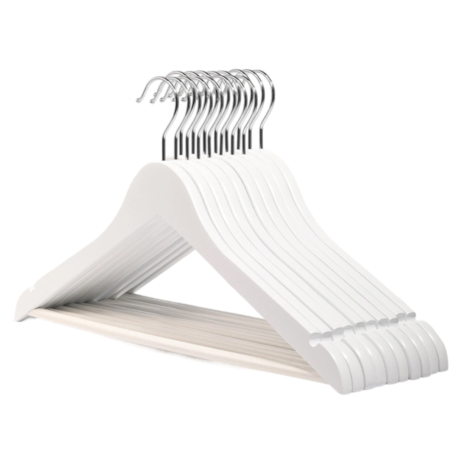 Solid Wood Clothing Hangers 10 Pack Non Design with Metal Hooks Natural Finish Slim Profile for ...