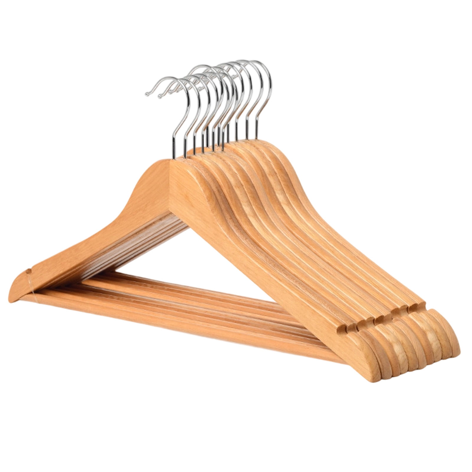 Solid Wood Clothing Hangers 10 Pack Non Design with Metal Hooks Slim ...