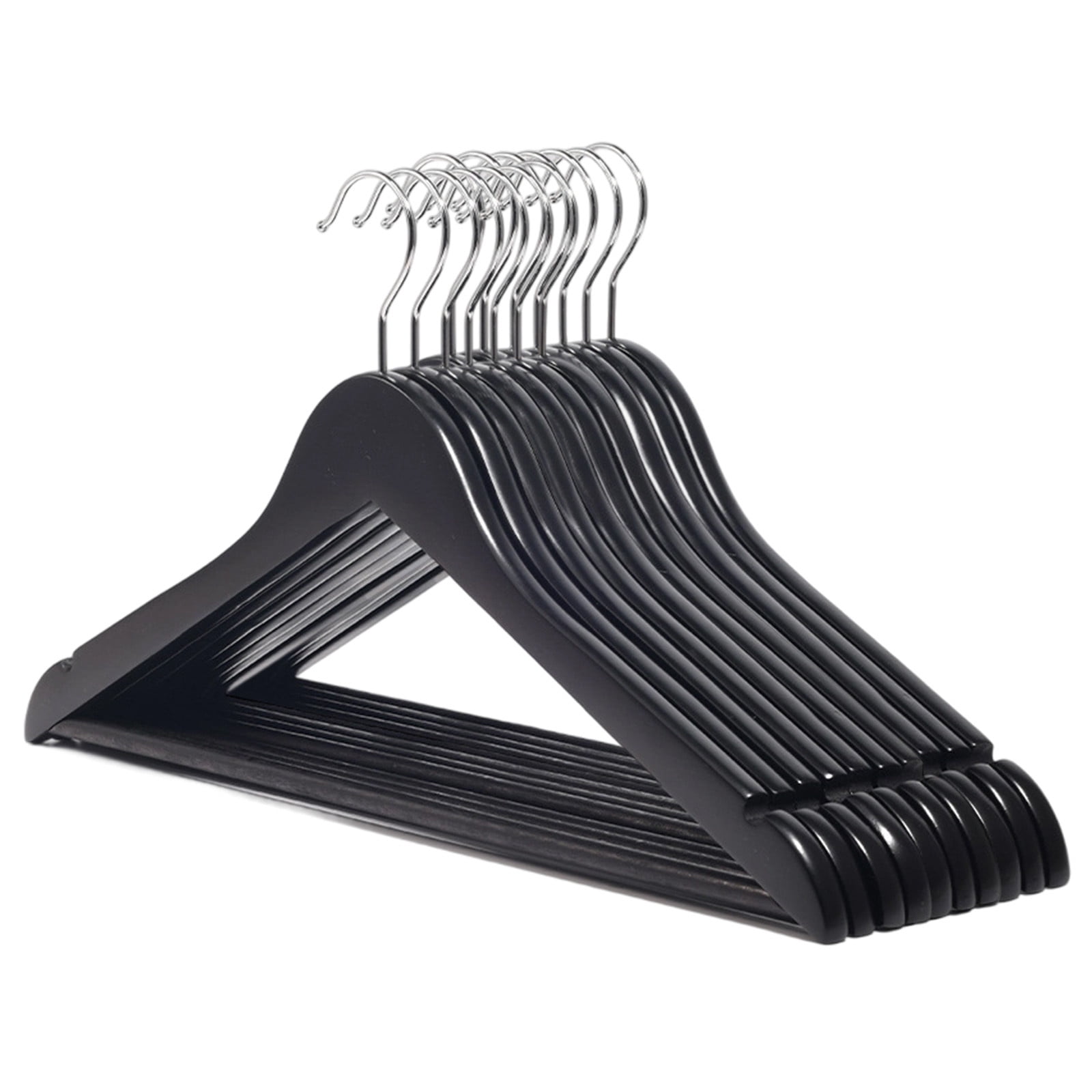 Solid Wood Clothing Hangers 10 Pack Non Design with Metal Hooks Slim ...