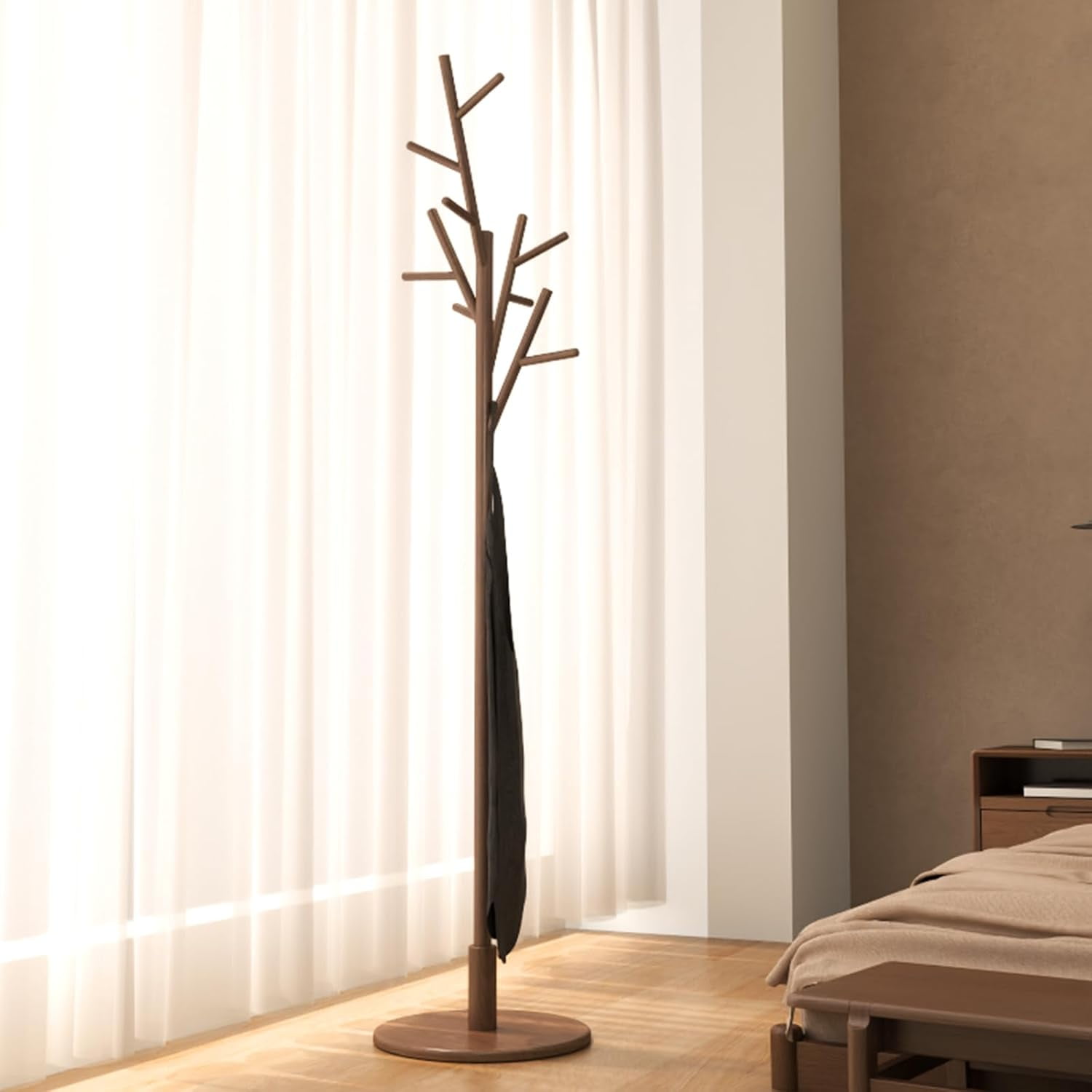 Solid Wood Coat Rack - 12-Hook Freestanding Organizer with 3 Adjustable ...